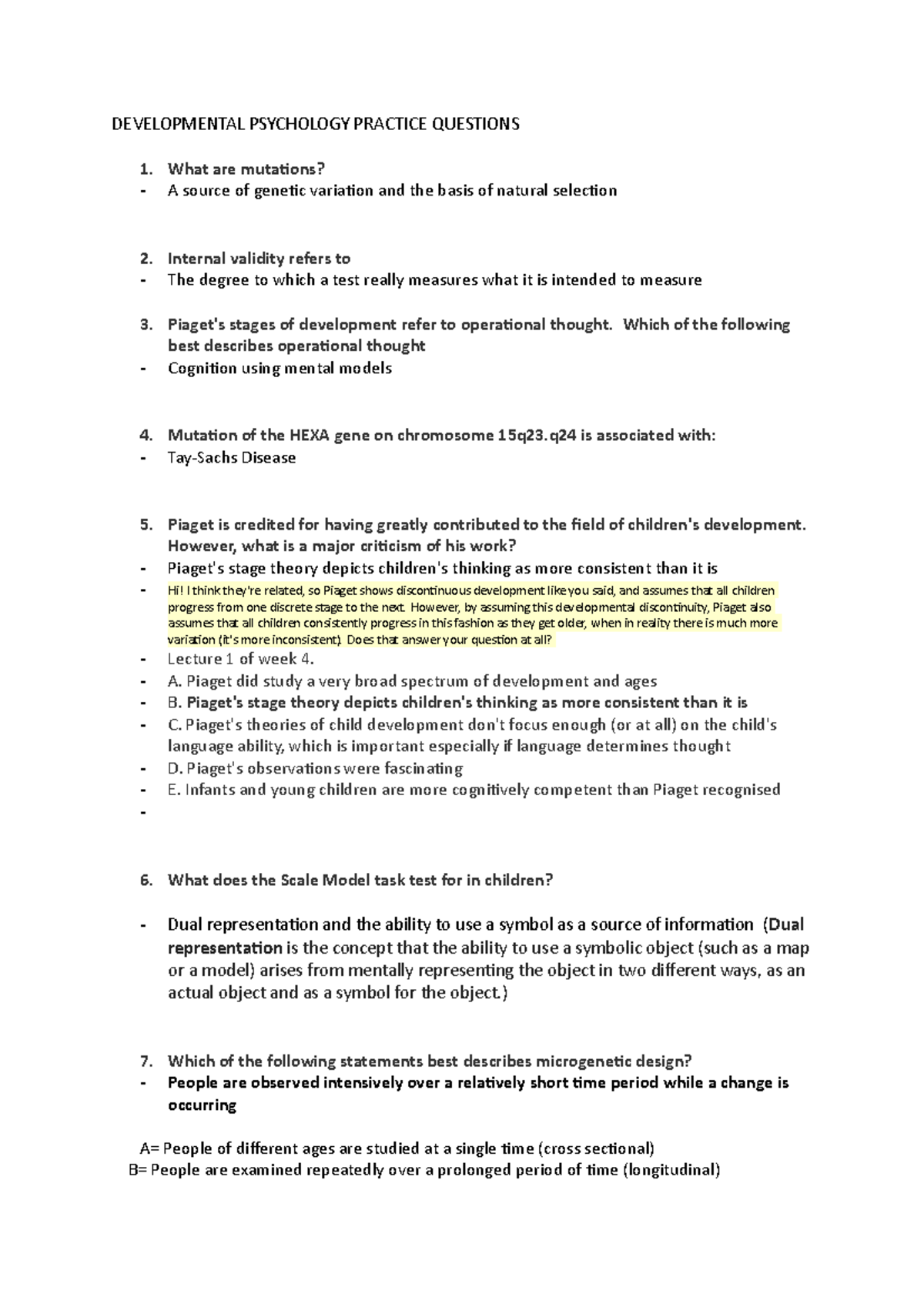 Sample/practice exam 2017, questions - DEVELOPMENTAL PSYCHOLOGY ...