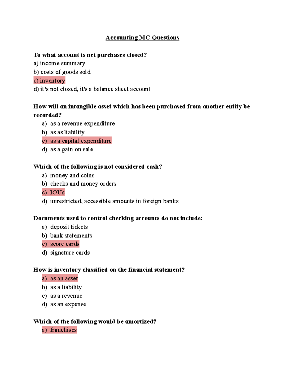 Accounting MC Questions - Studocu
