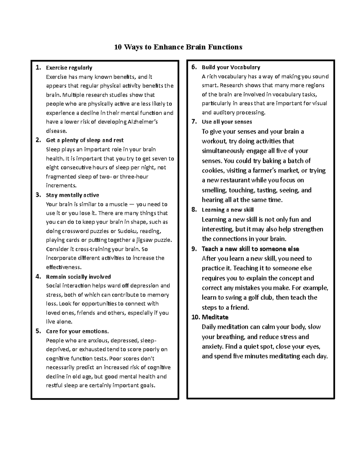 10 Ways to Enhance Brain Functions - Exercise regularly Exercise has ...