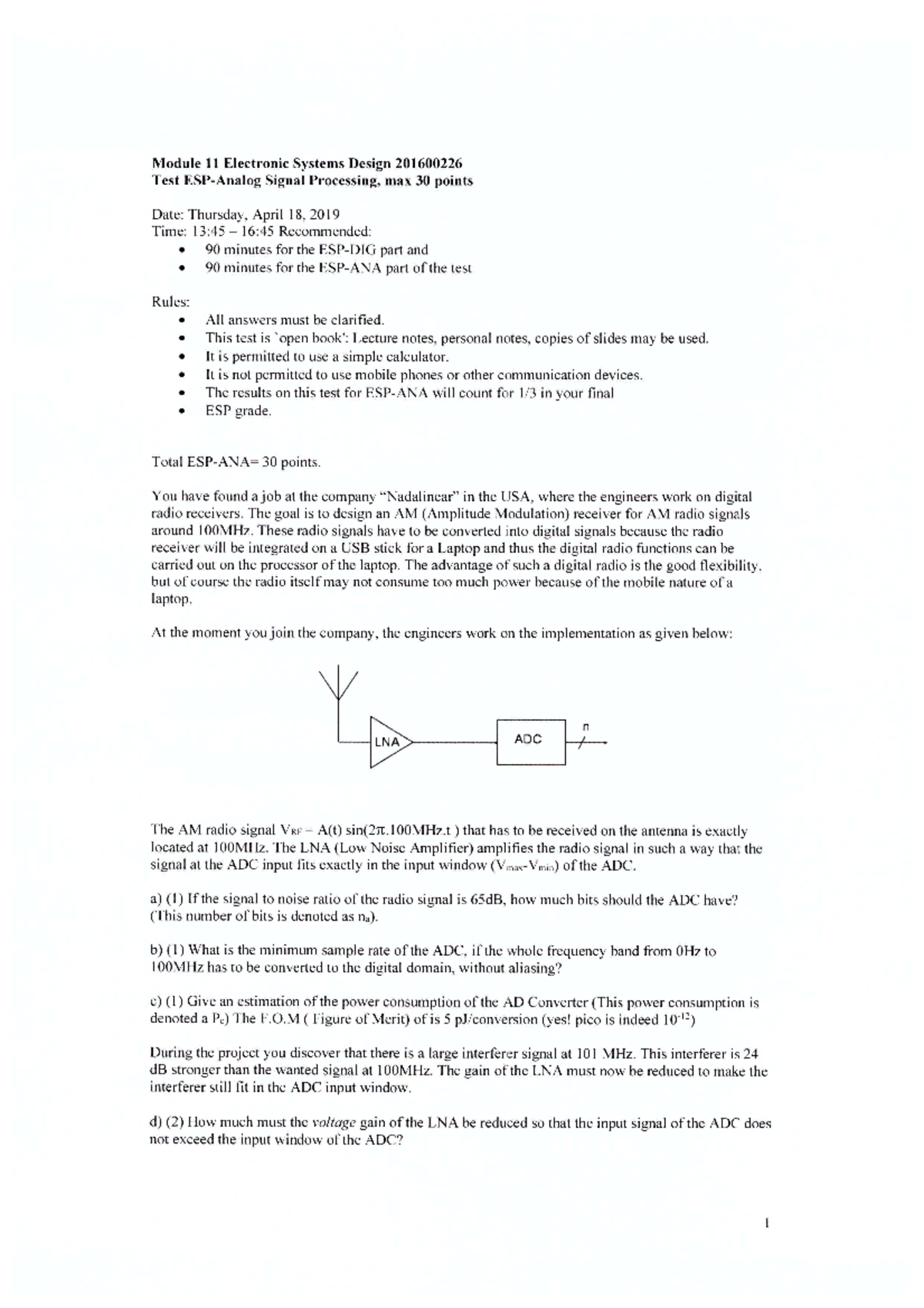 2019-04-18 ESP Resit - Exam - Embedded signal processing - Studeersnel