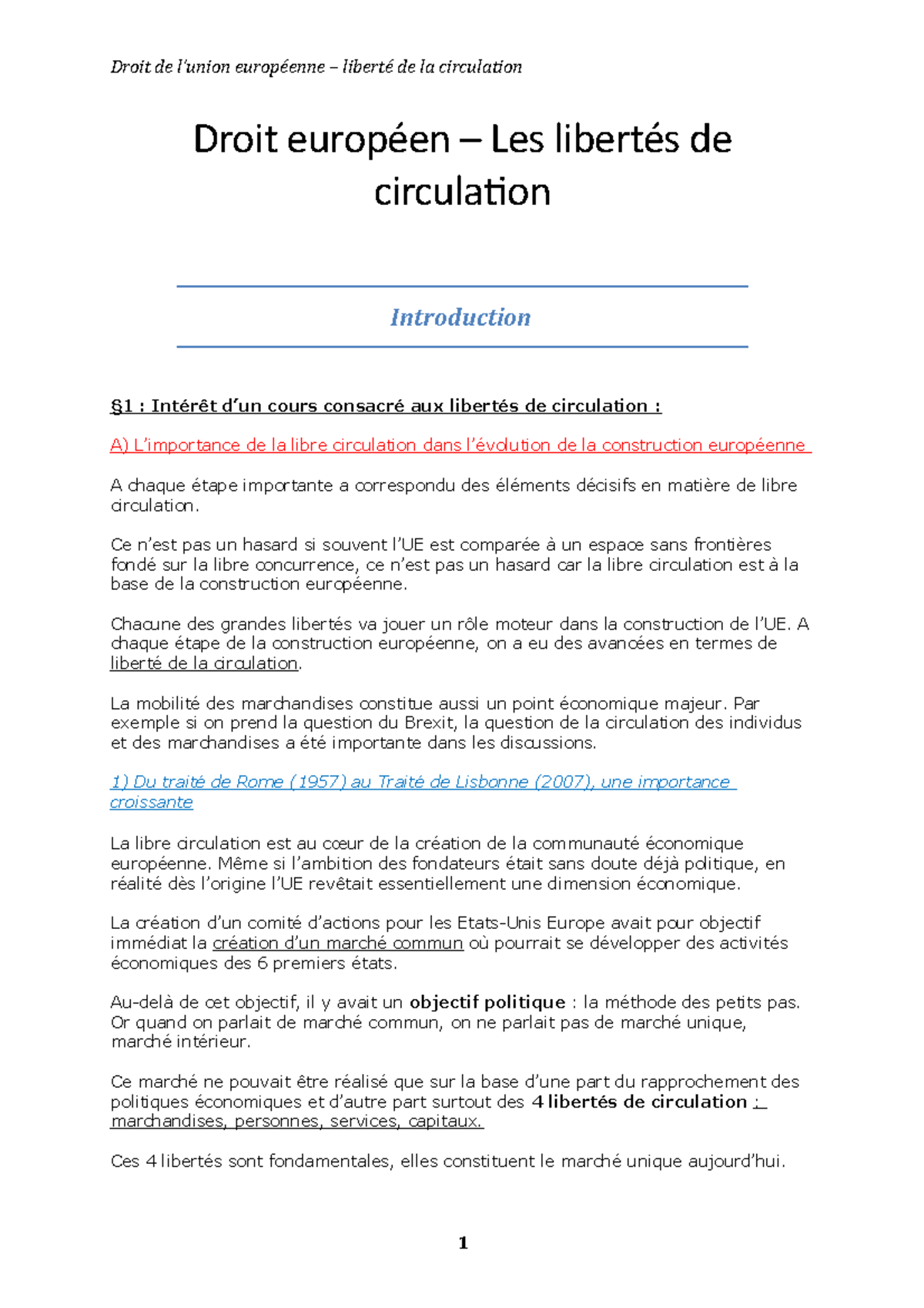 Droit européen - les libertés de circulation - Droit de l’union ...