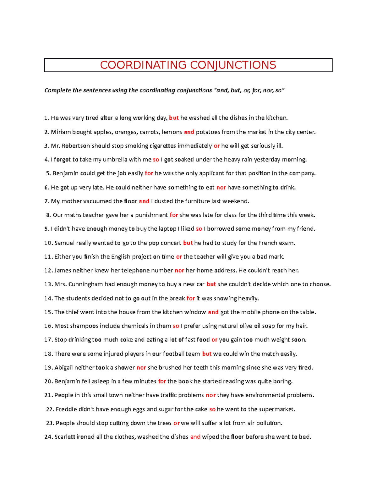 Conjunction Practice - My lecture notes - COORDINATING CONJUNCTIONS ...