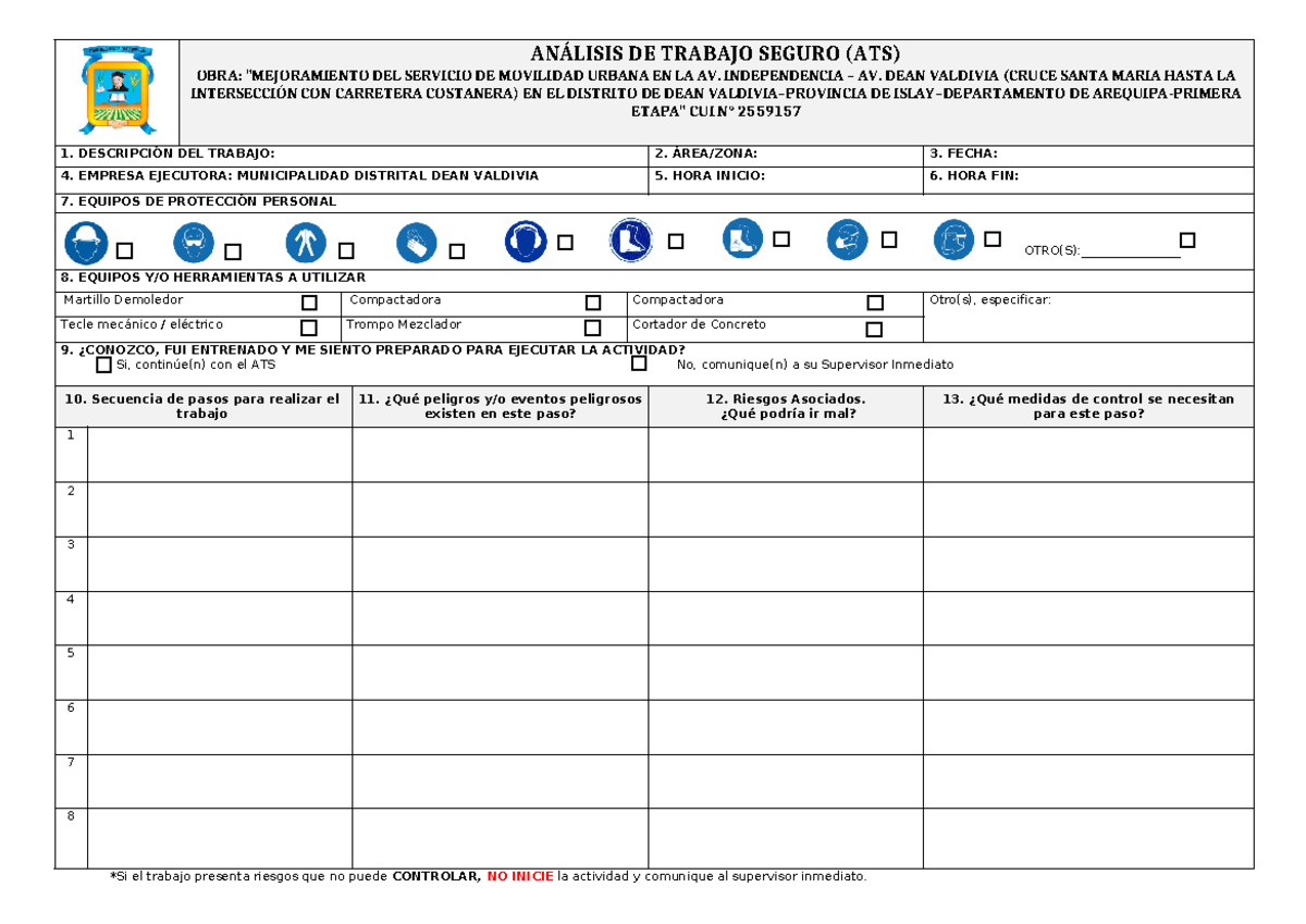 ATS SEGURIDAD Y SALUD - ANÁLISIS DE TRABAJO SEGURO (ATS) OBRA ...
