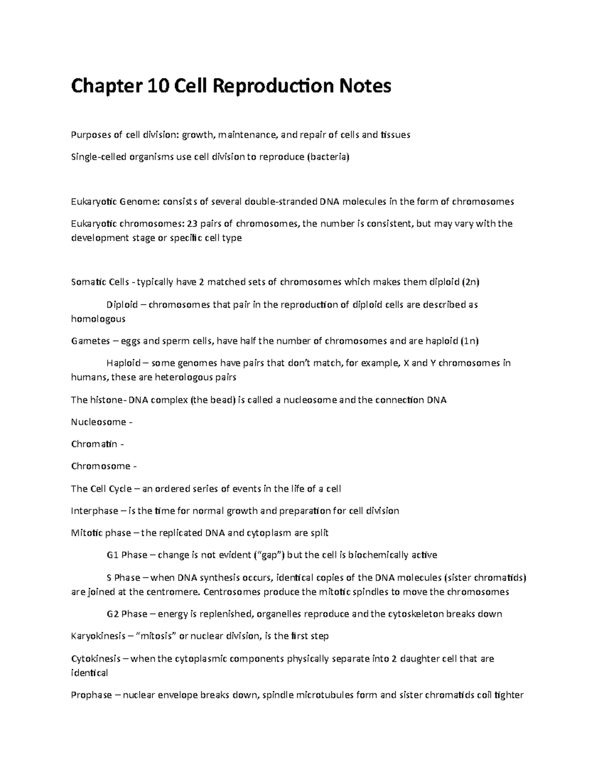 Cell Reproduction Notes - Chapter 10 Cell Reproduction Notes Purposes ...