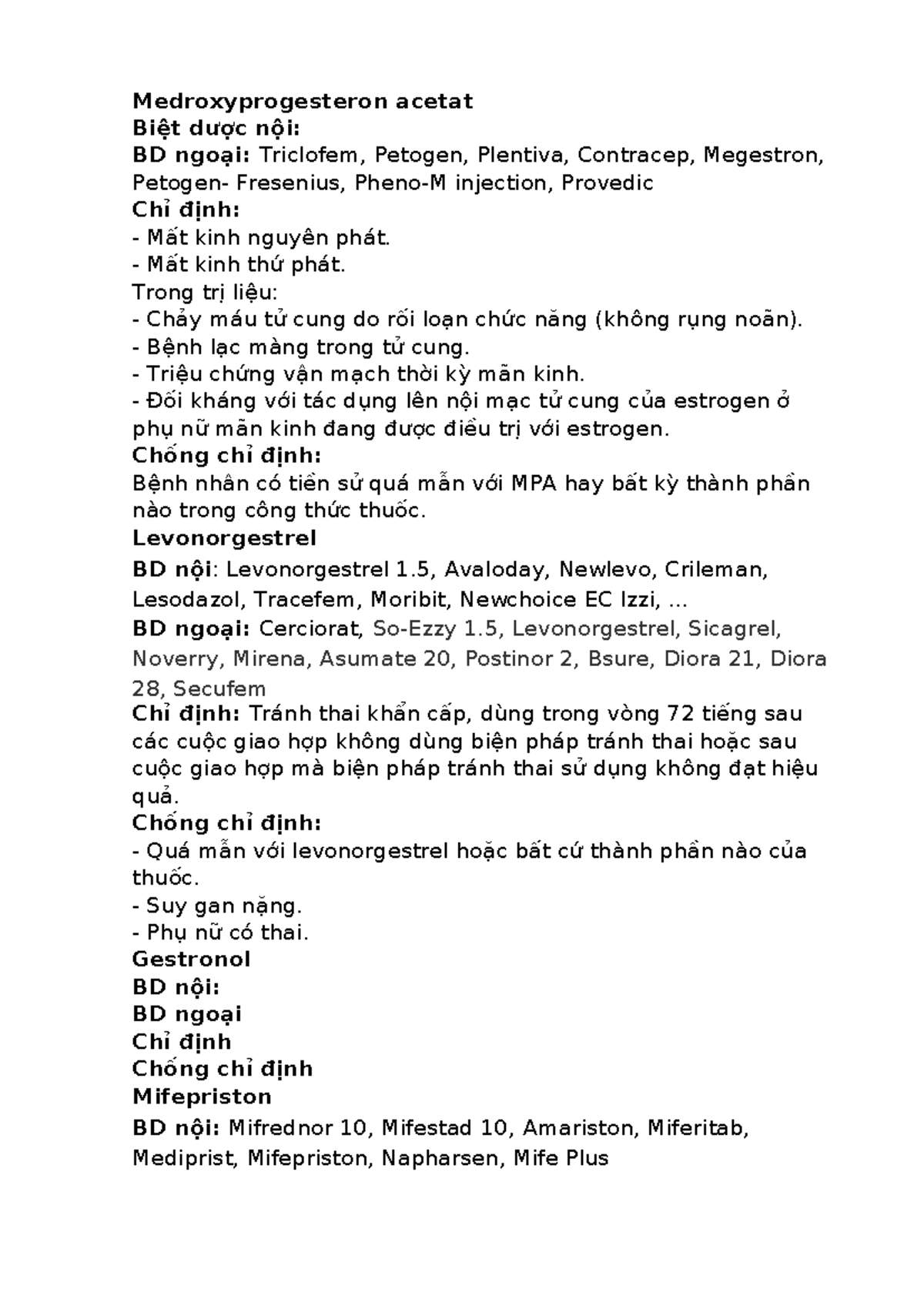 Biệt dược bài 2 - Medroxyprogesteron acetat Biệt dược nội: BD ngoại ...