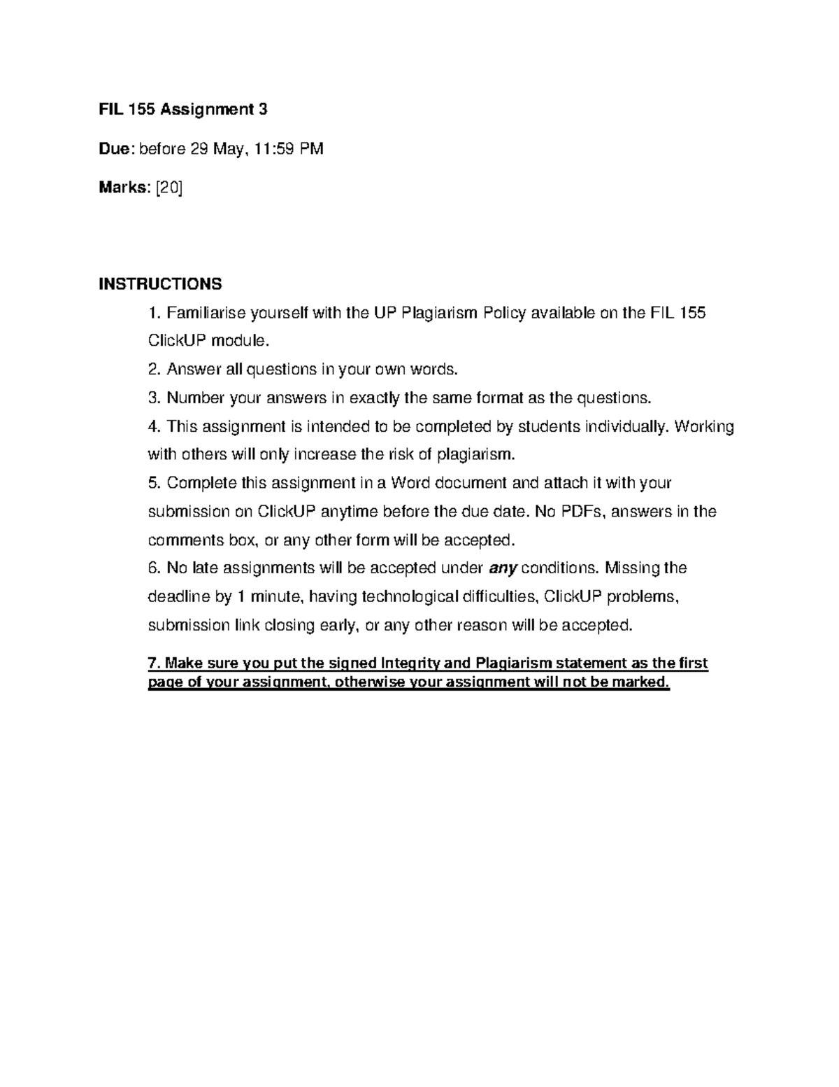 Fil 155 Tutorial Assignment 3 Fil 155 Assignment 3 Due Before 29