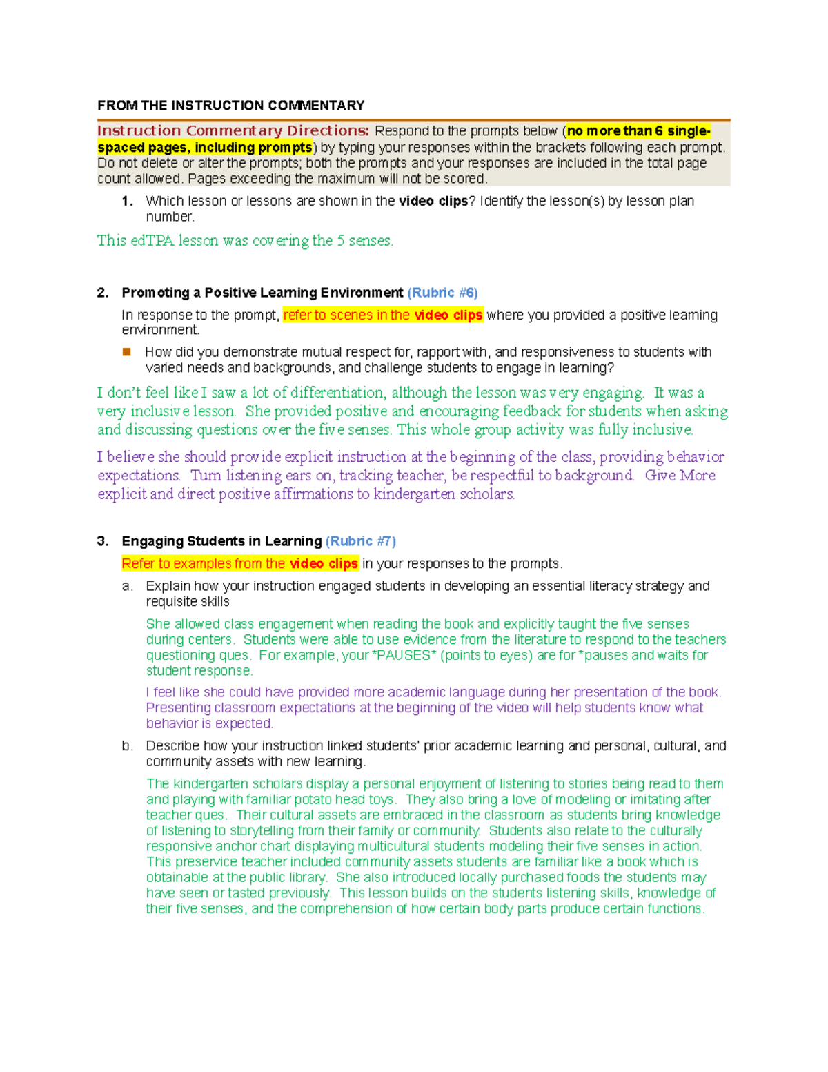 Ed TPAInstruction Commentary Practice Sherri Coffey - FROM THE ...