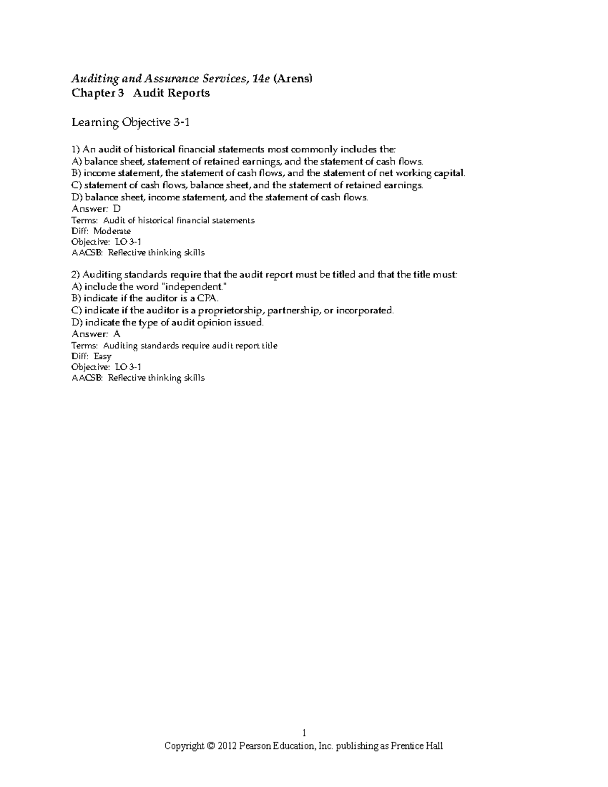 Auditing & Assurance - Auditing and Assurance Services, 14e (Arens ...