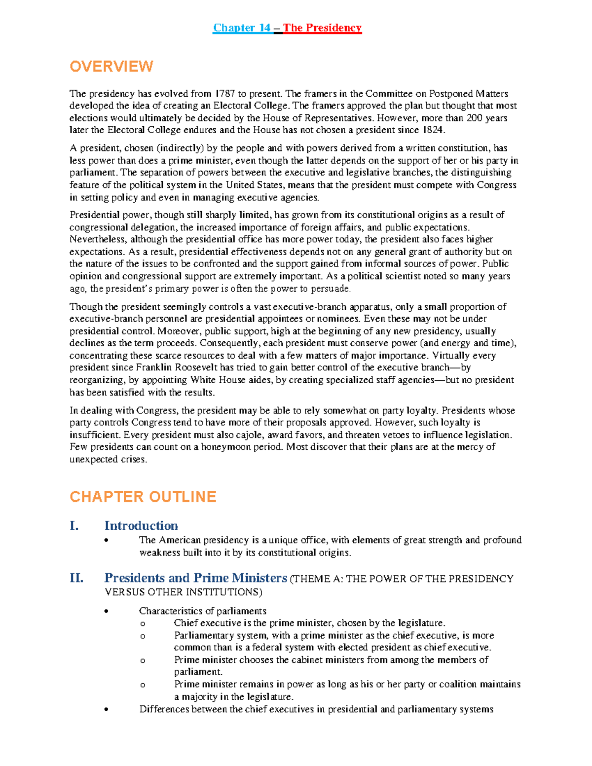 Ch14 The Presidency - US-Government - Chapter 14 – The Presidency ...