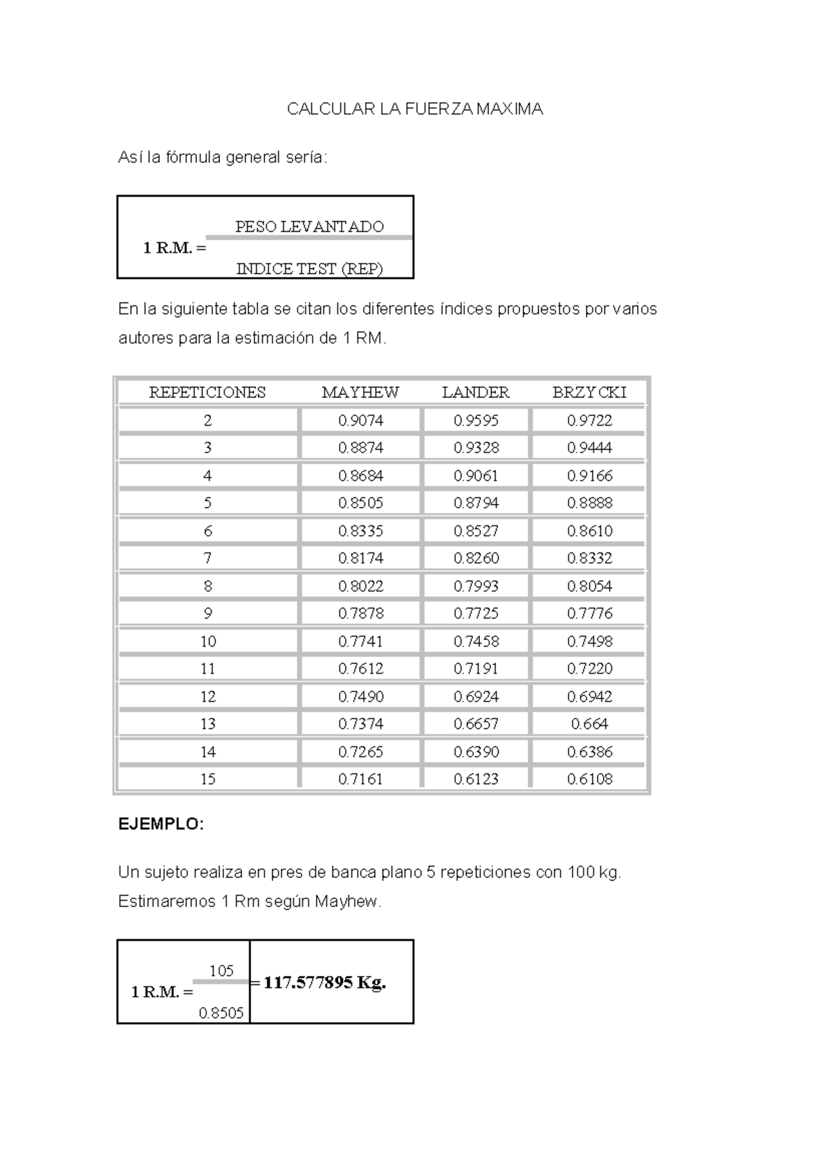 Calcular LA Fuerza Maxima - CALCULAR LA FUERZA MAXIMA Así la fórmula ...