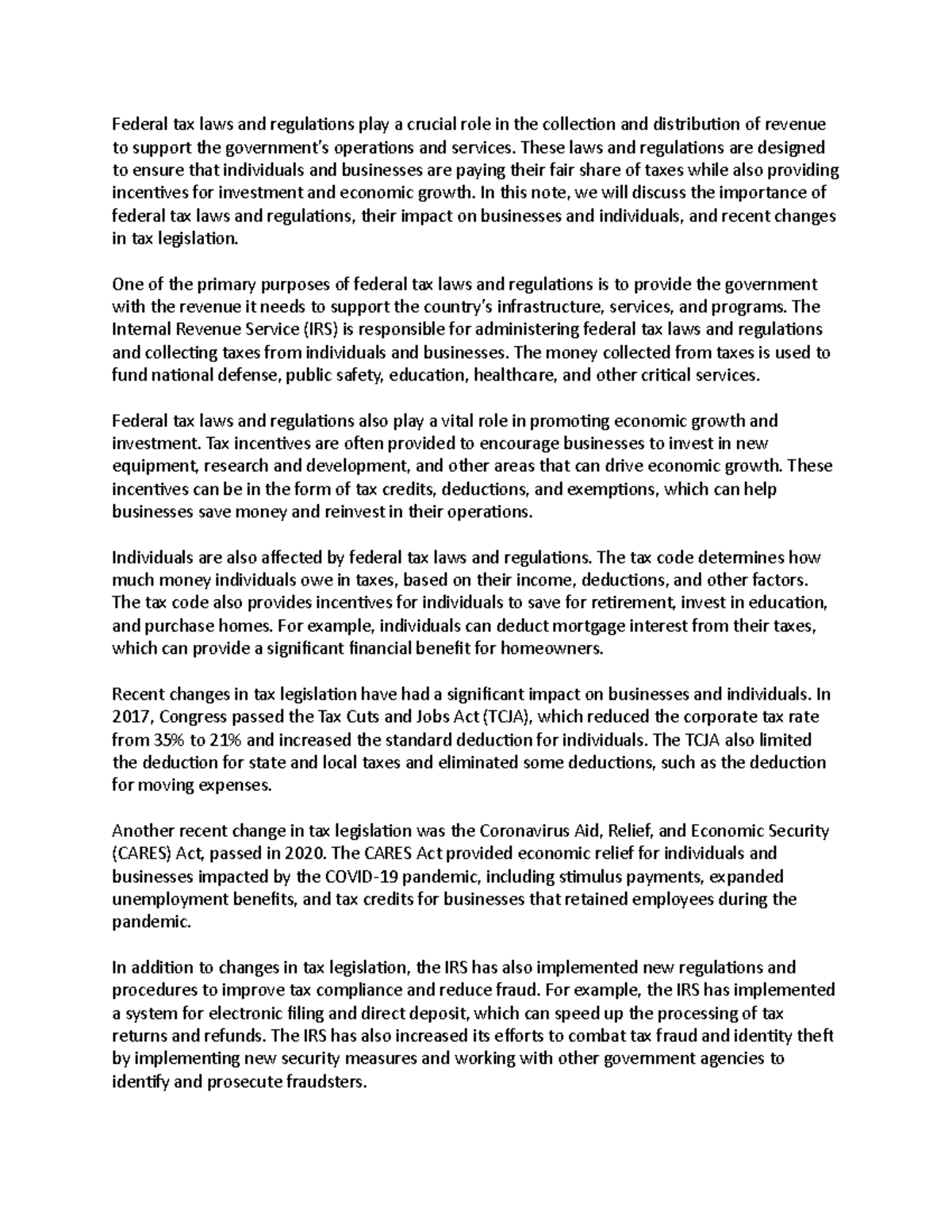 Federal tax laws and regulations play a crucial role in the collection ...