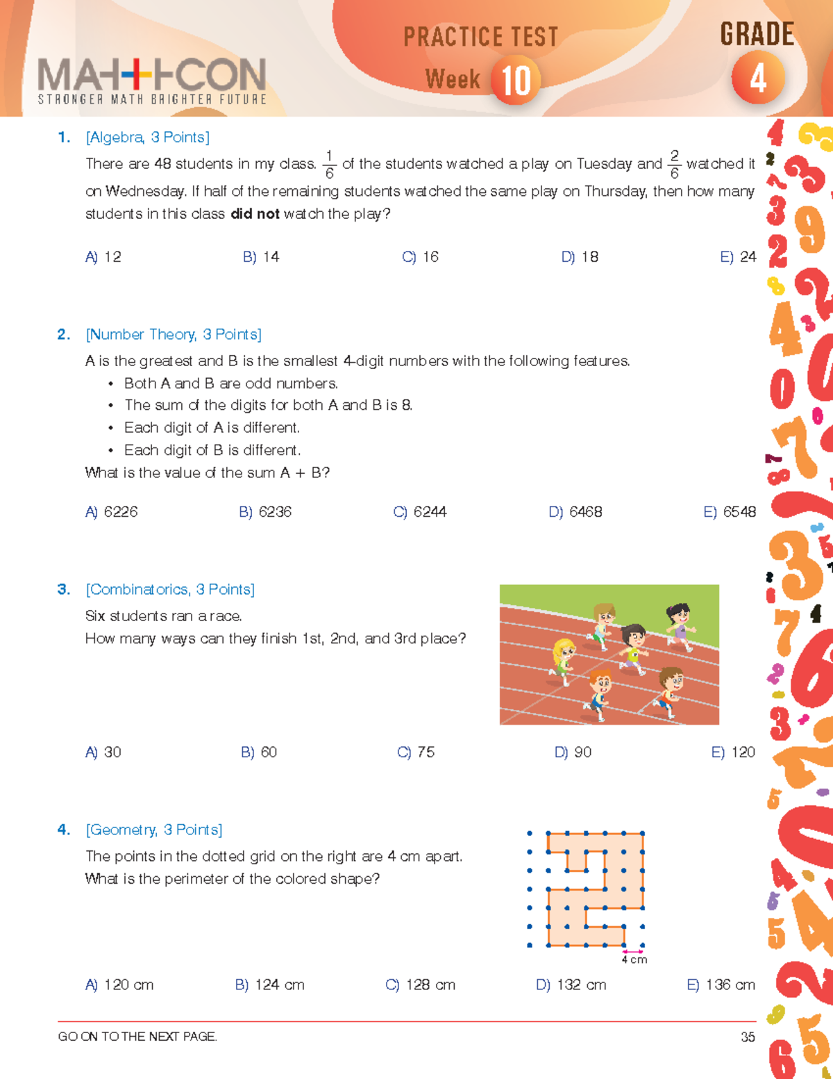 10 Math CON grade-4-sample - [Algebra, 3 Points] There are 48 students ...
