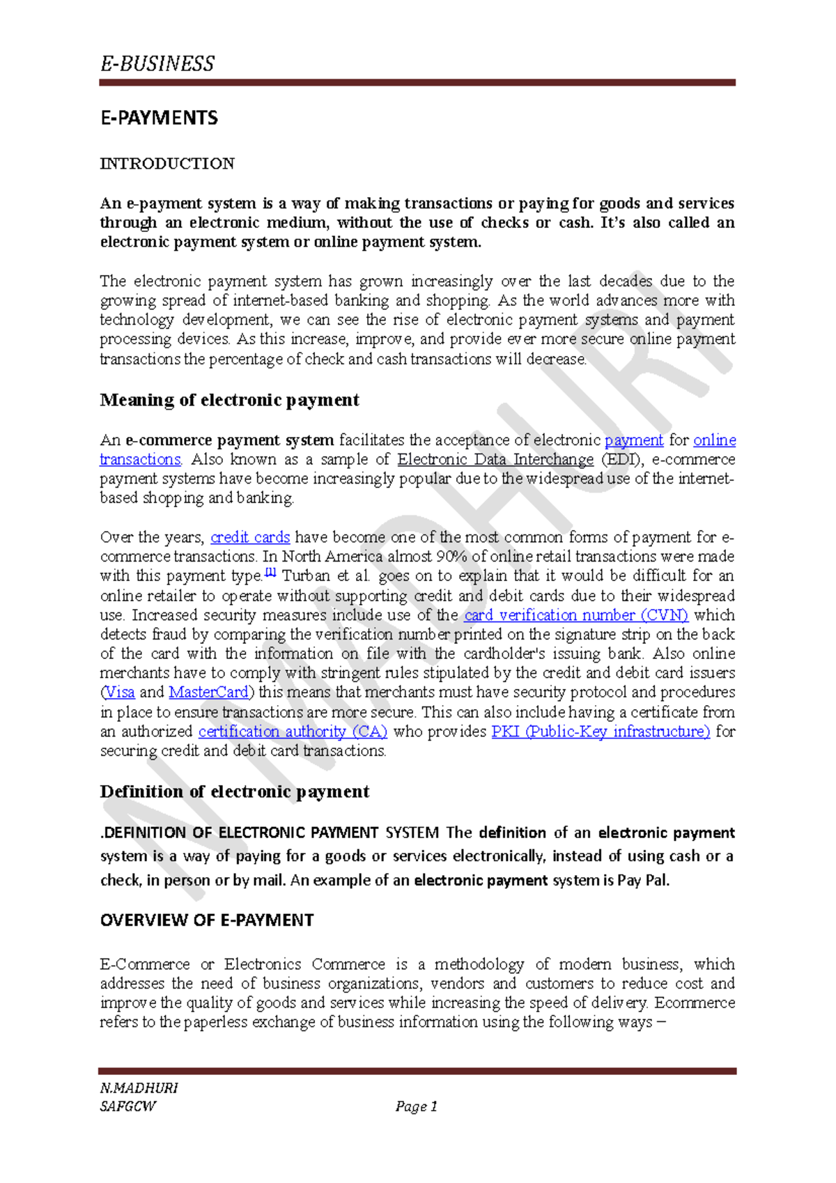 Epayment eb - E-payment - E-PAYMENTS INTRODUCTION An e-payment system ...