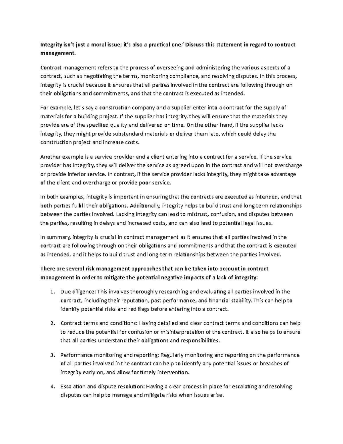 Contract management notes - Integrity isn’t just a moral issue; it’s ...