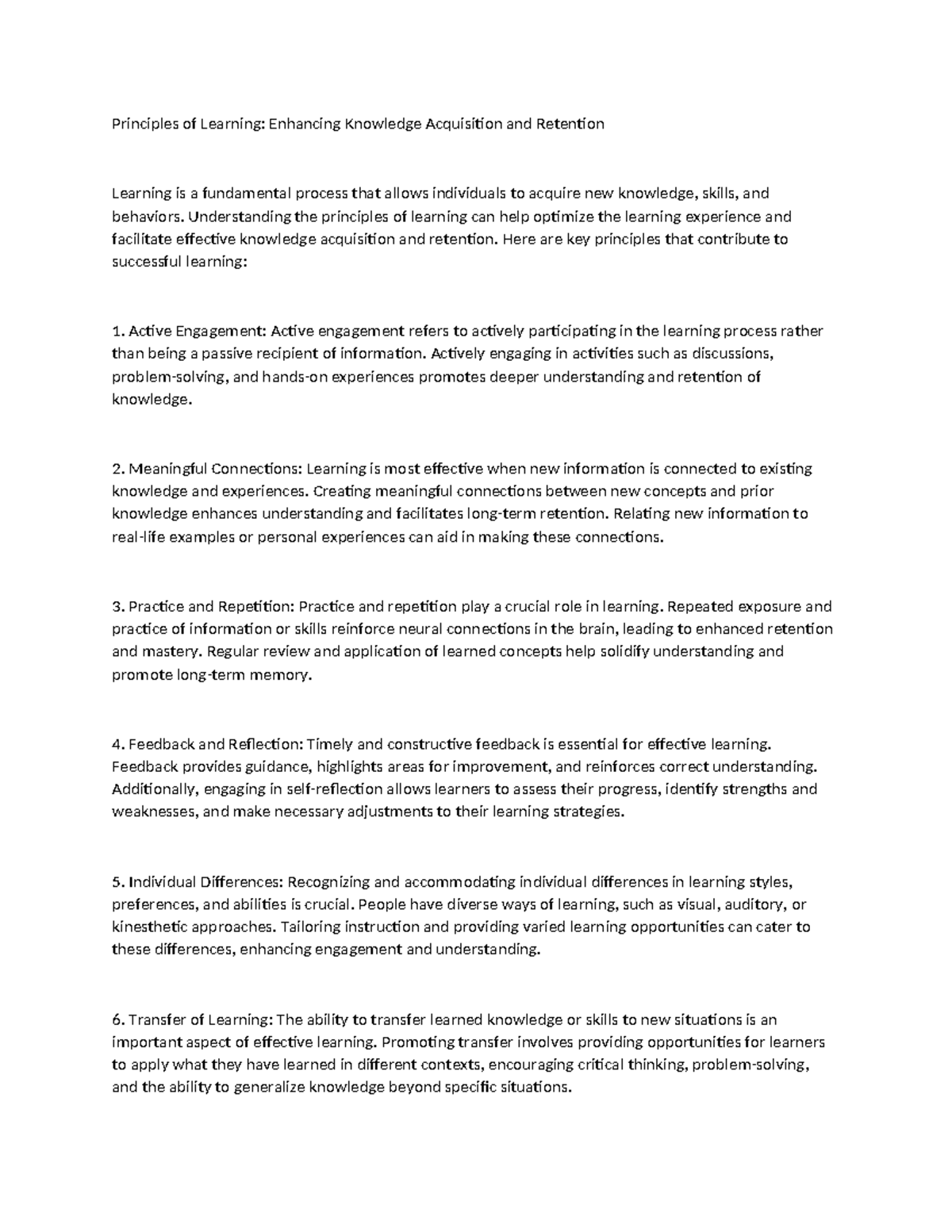 Principles of Learning - Understanding the principles of learning can ...