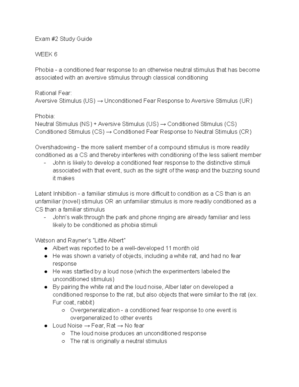 Psych Study Guide #2 - Exam #2 Study Guide WEEK 6 Phobia - a ...