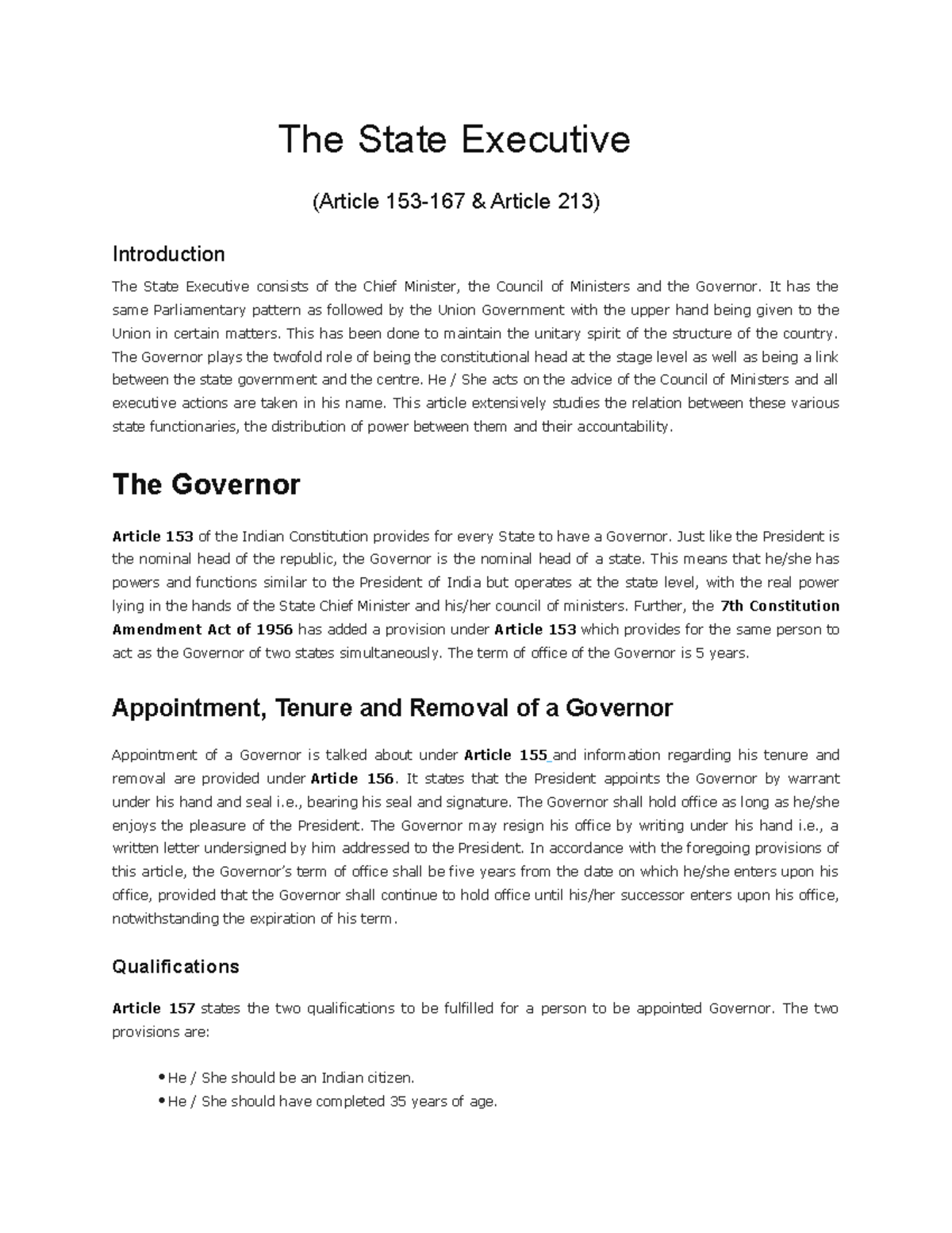 1 - 4 - The State Executive OF INDIA - The State Executive (Article 153 ...