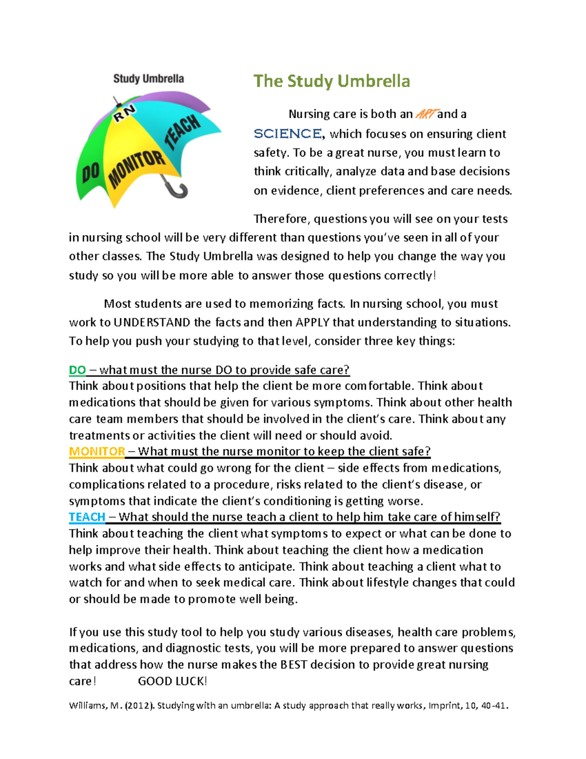 The Study Umbrella - idk - Williams, M. (2012). Studying with an ...