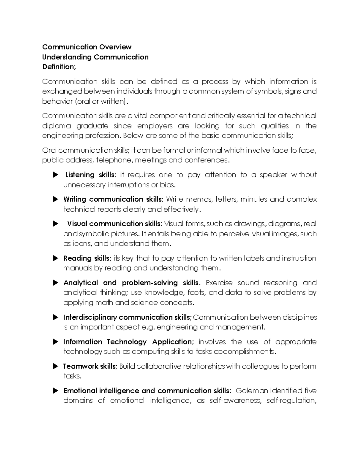 Communication skills Notes - Communication Overview Understanding ...