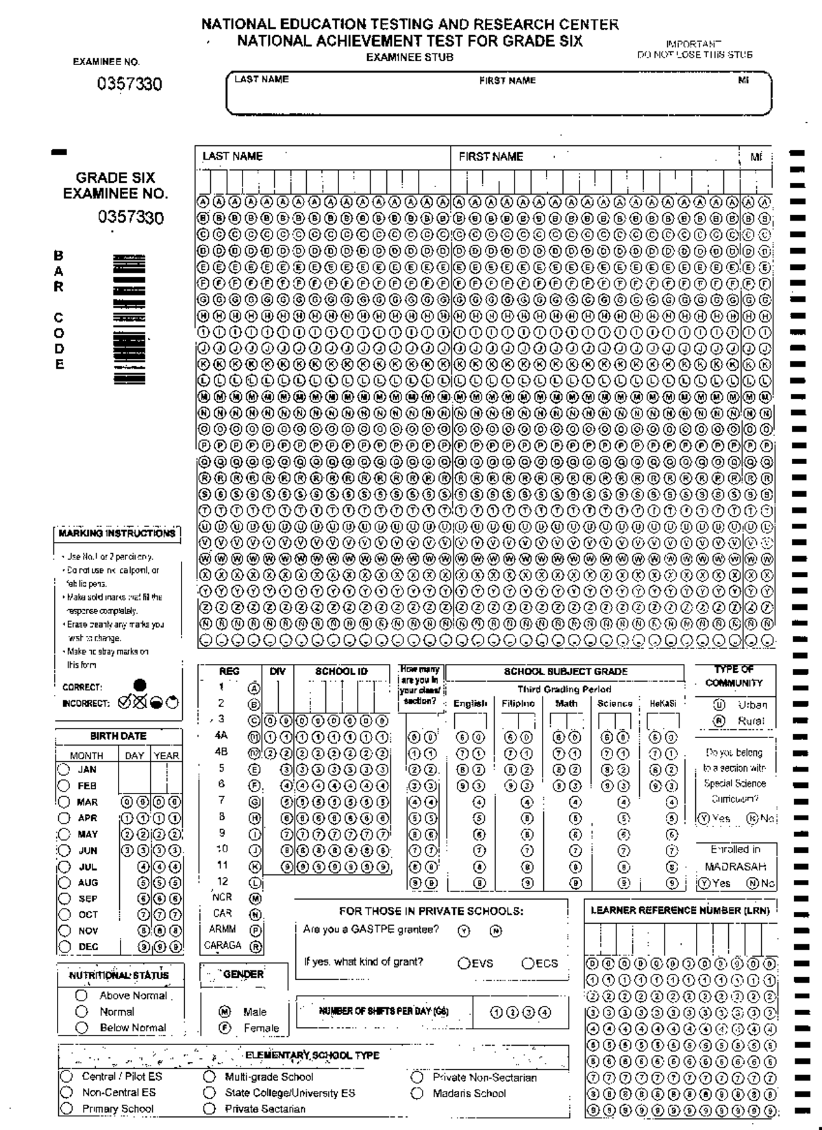 NAT NAME GRID 6 Clearcopy - BEED - Major in General Education - Studocu