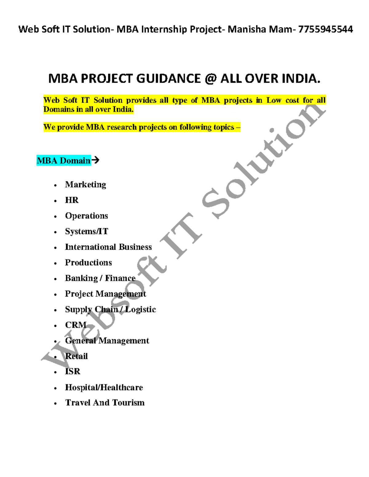 New MBA Project List 2022 - MBA PROJECT GUIDANCE @ ALL OVER INDIA. Web ...