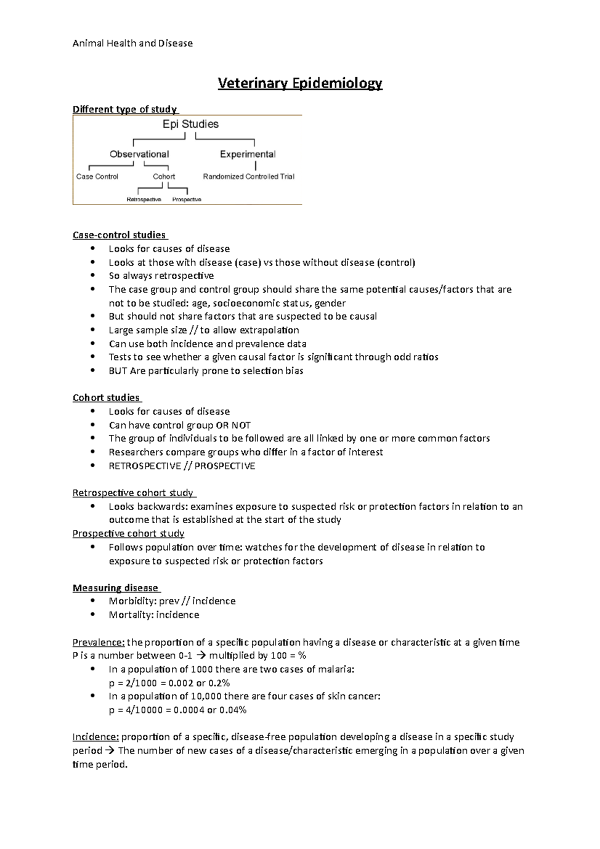 Veterinary Epidemiology - notes - Veterinary Epidemiology Different ...