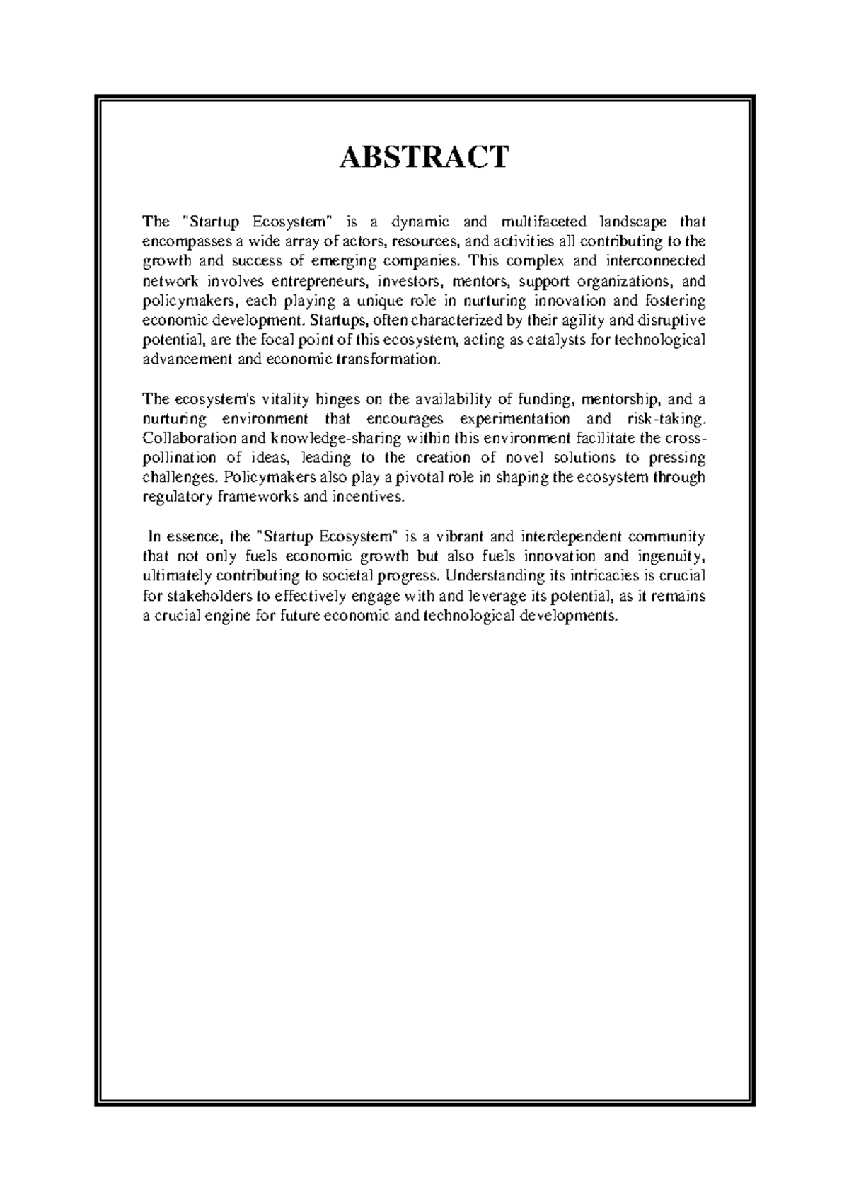 Audit 2 - ABSTRACT The "Startup Ecosystem" is a dynamic and ...