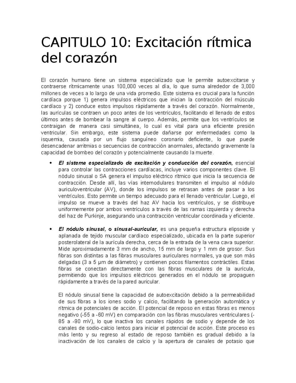 Capitulo 10 - resumen fisiologia guyton - CAPITULO 10: Excitación rítmica del corazón El corazón ...