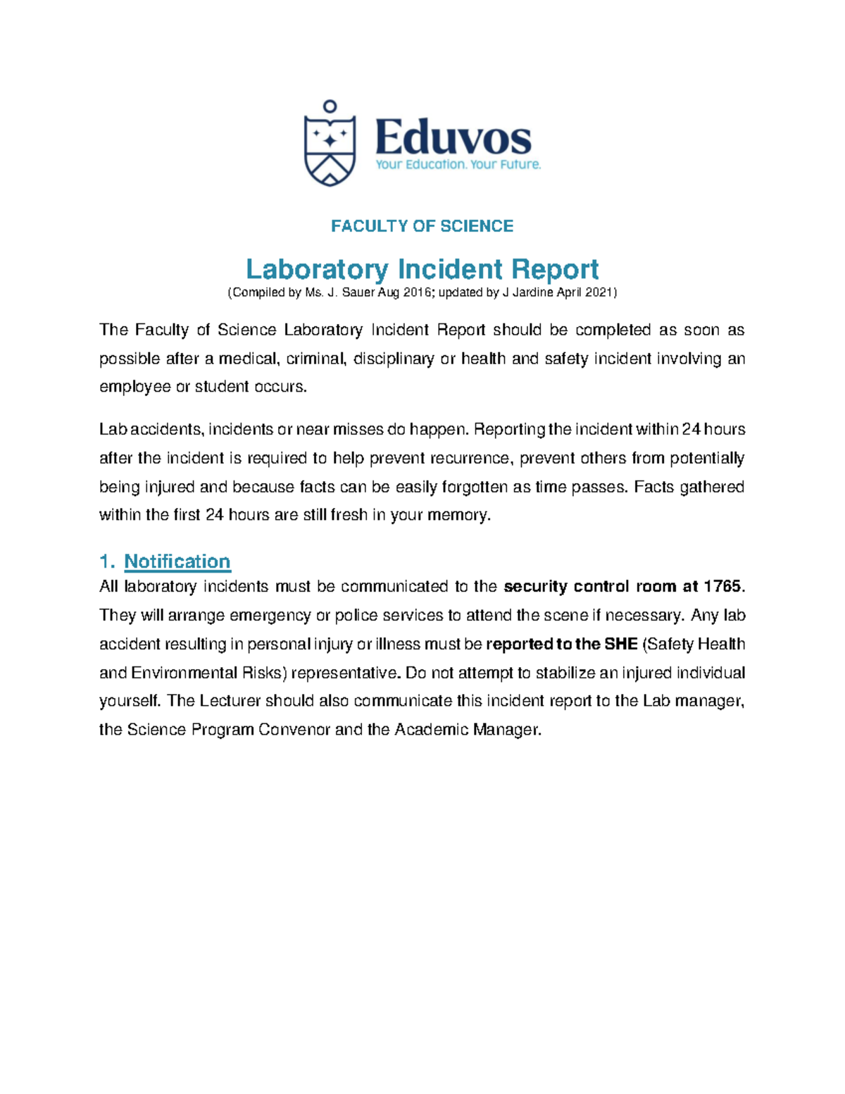 Eduvos Lab Incident Report v1.16 2021 - 4-11-2021 - FACULTY OF SCIENCE ...