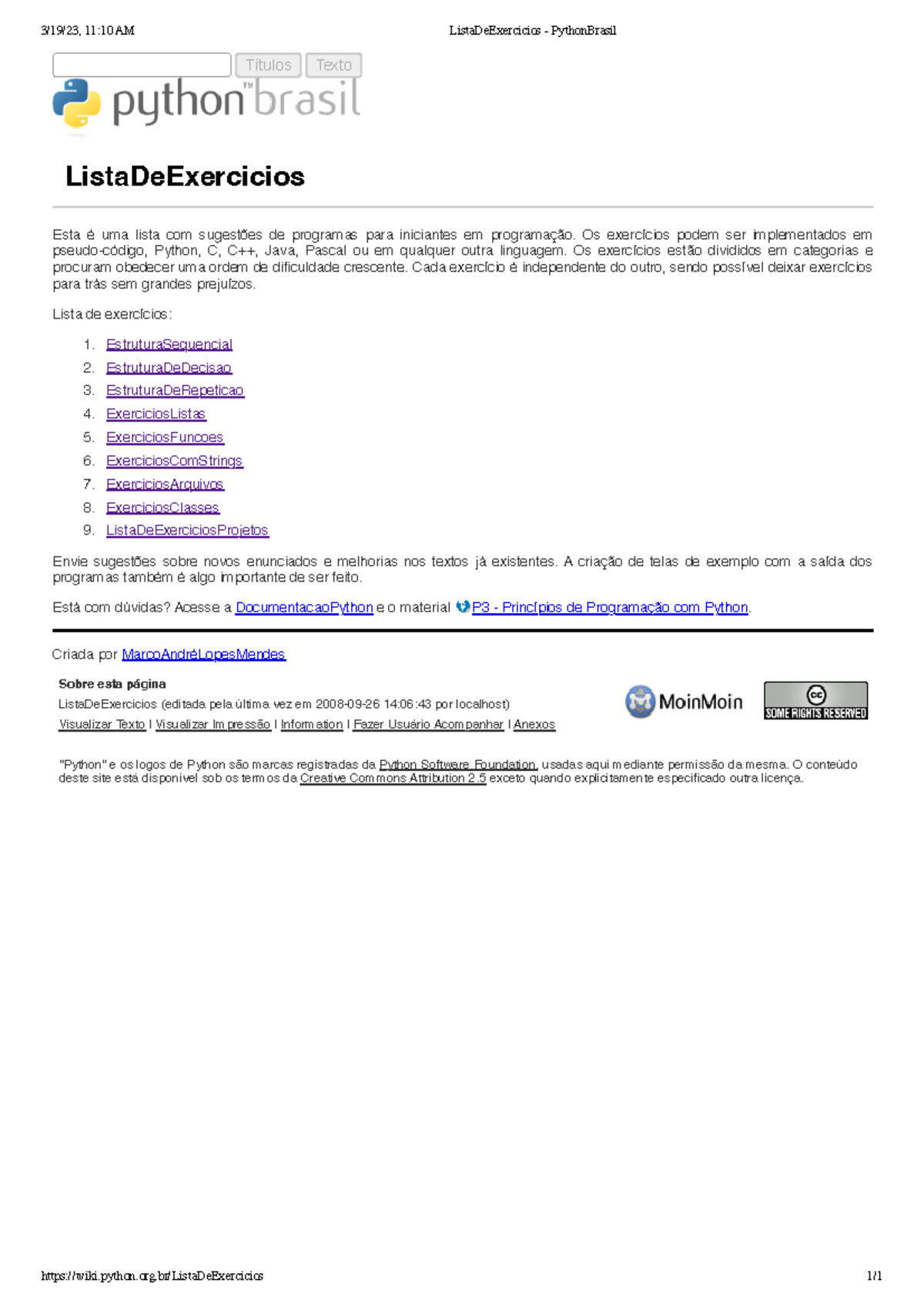 00 Lista De Exercicios Python Brasil 31923 1110 Am Listadeexercicios Pythonbrasil