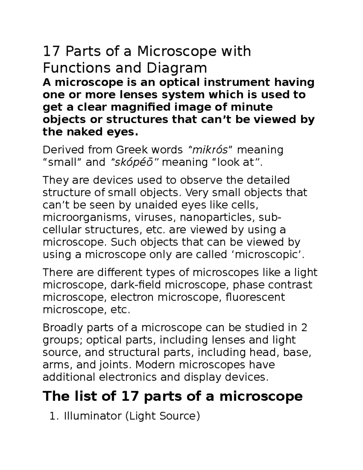 Bio 7 - notes - 17 Parts of a Microscope with Functions and Diagram A ...