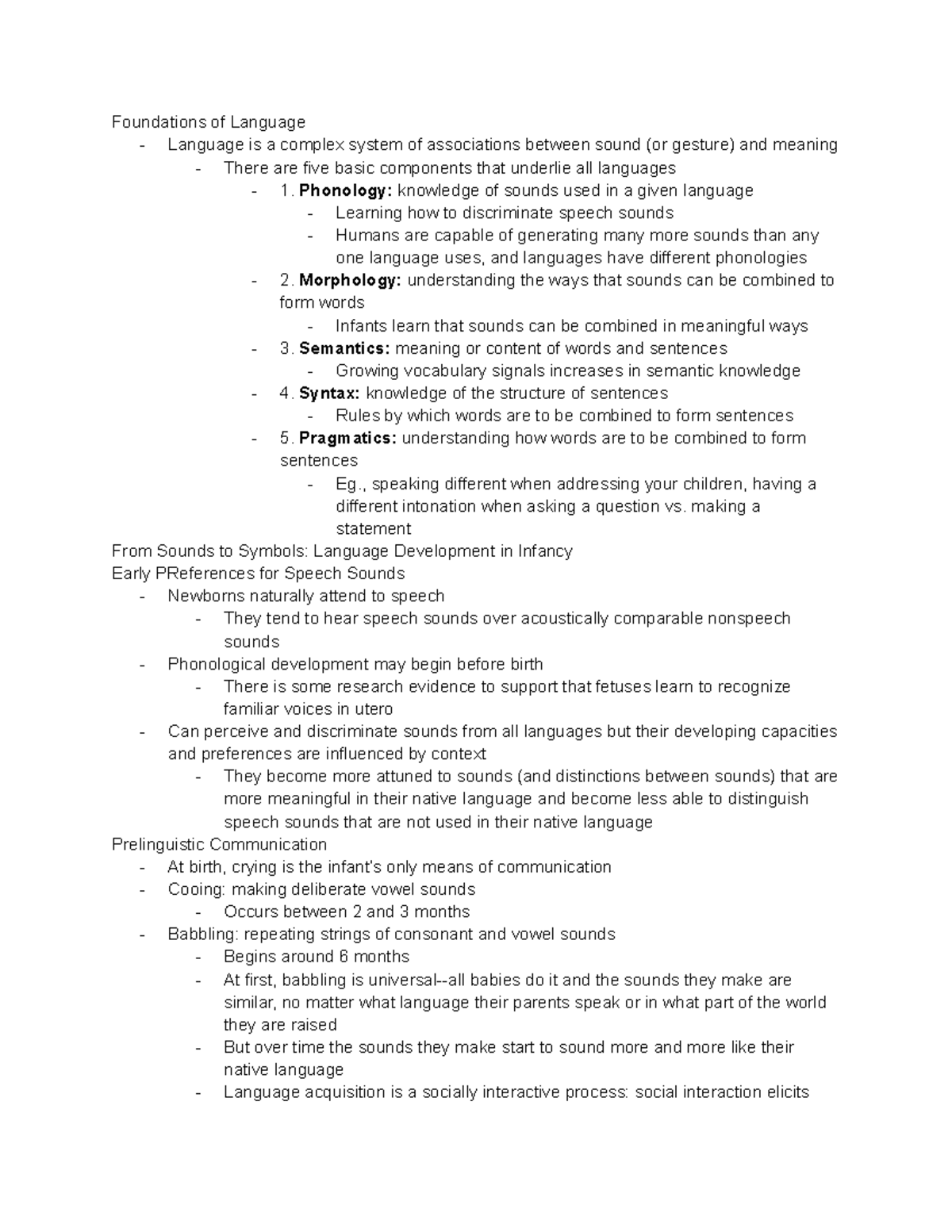 PSY 325 Chapter 9 Language Development - Foundations of Language ...