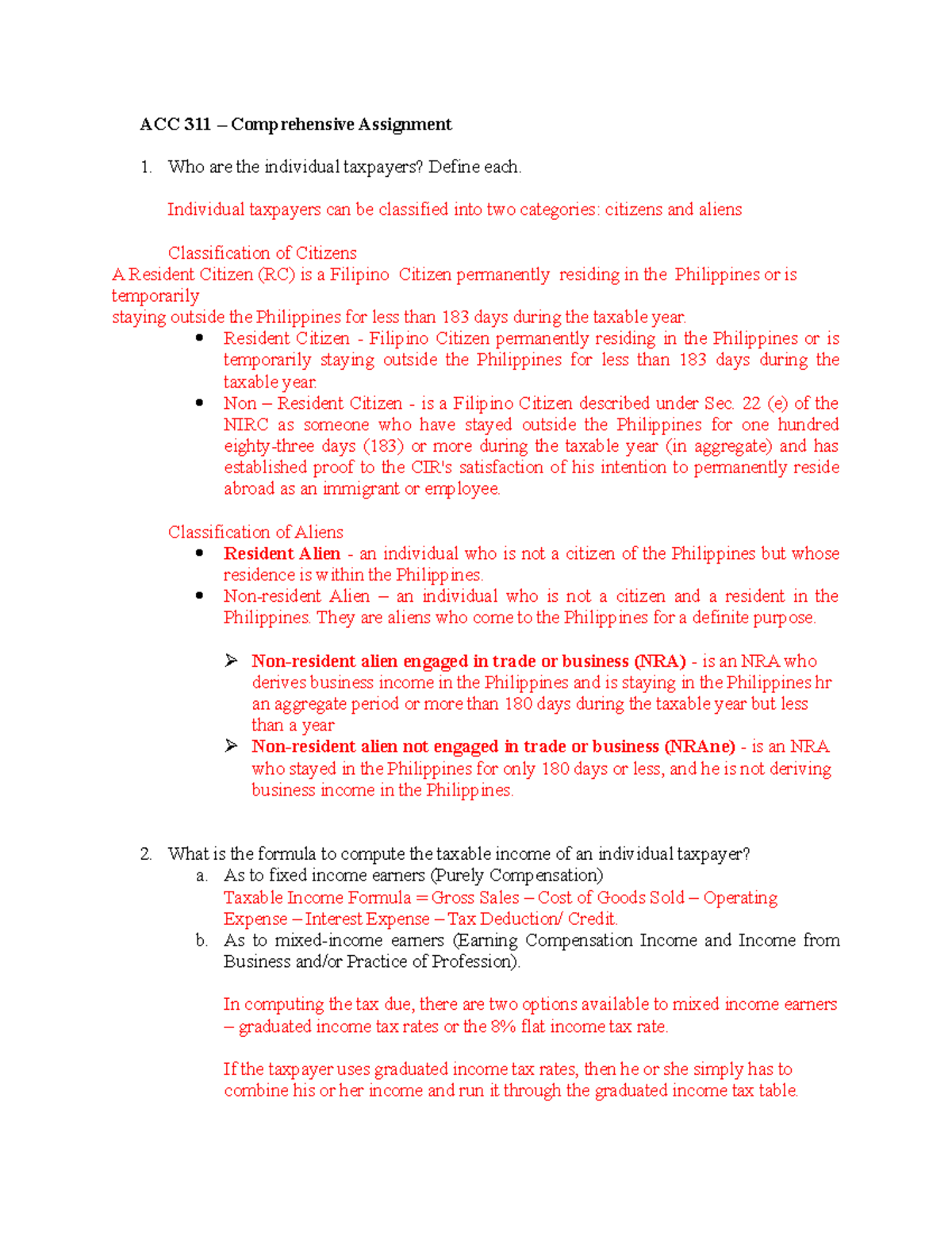 Taxation- Updated - ACC 311 – Comprehensive Assignment Who are the ...