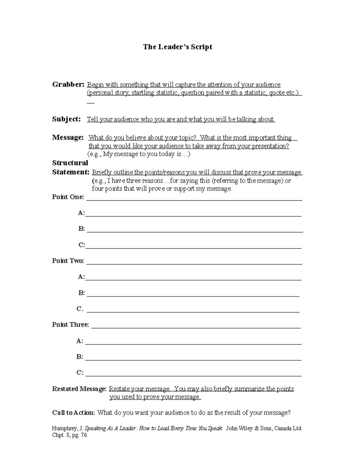 Leader's Script - Template - The Leader’s Script Grabber: Begin with ...