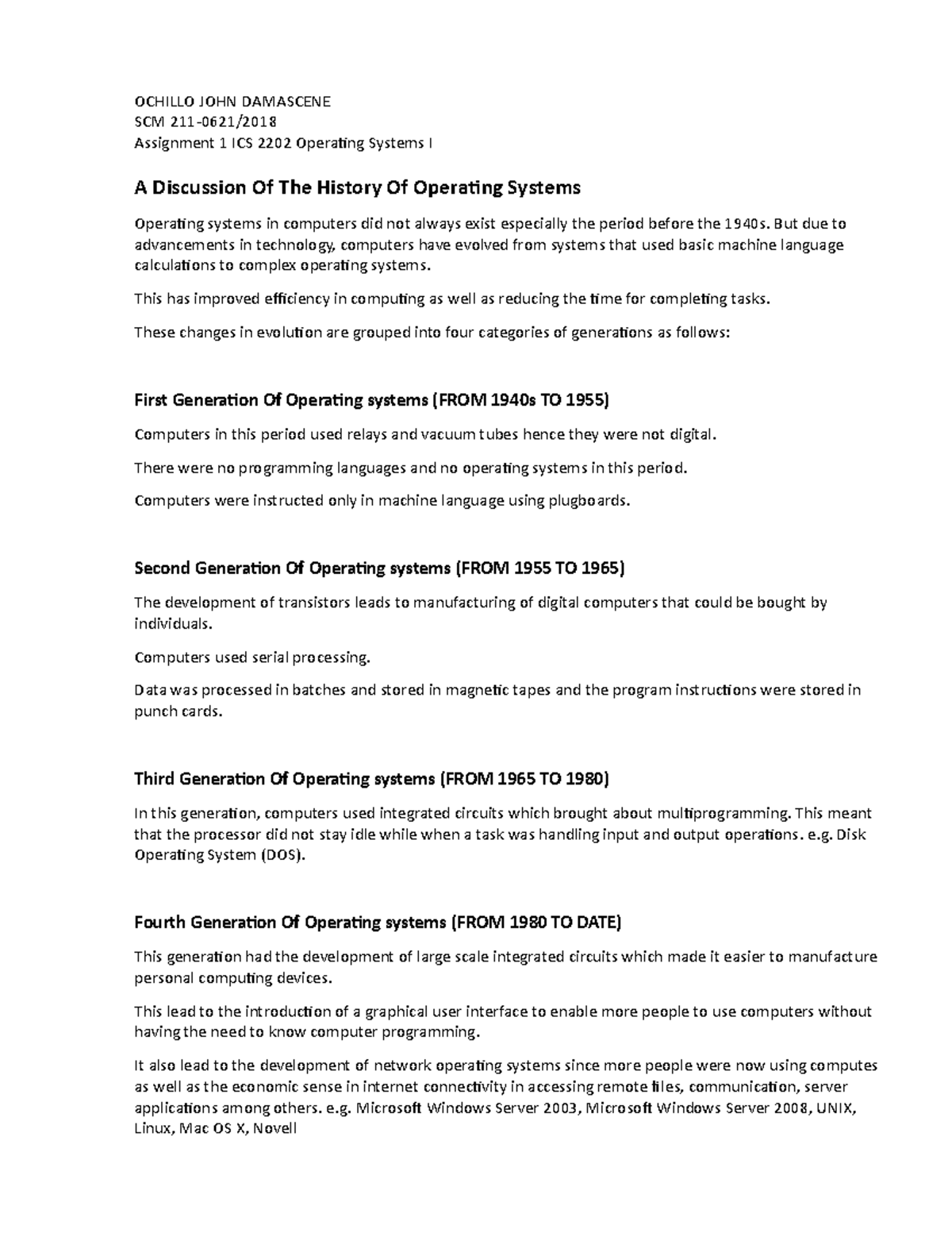 Evolution OF Operating Systems - OCHILLO JOHN DAMASCENE SCM 211-0621 ...