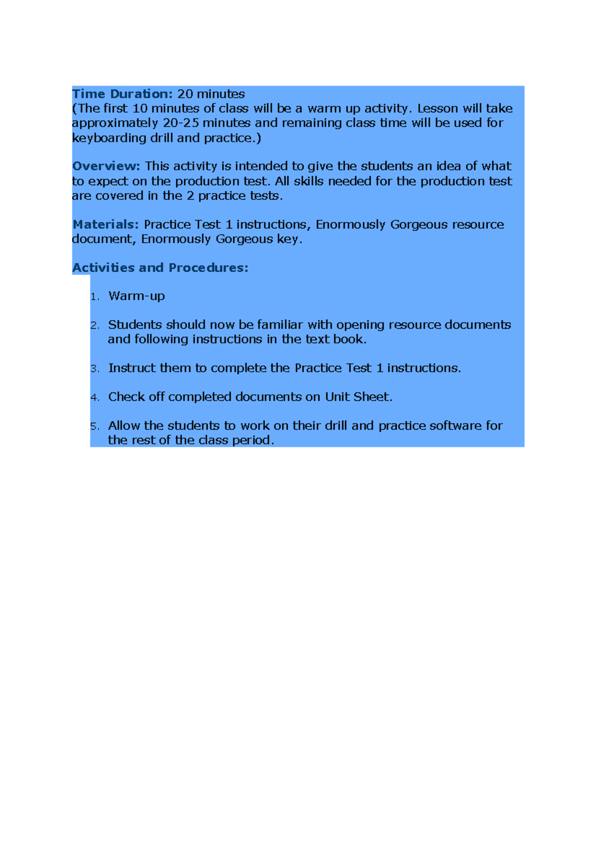 Time Duration exercise - Time Duration: 20 minutes (The first 10 ...