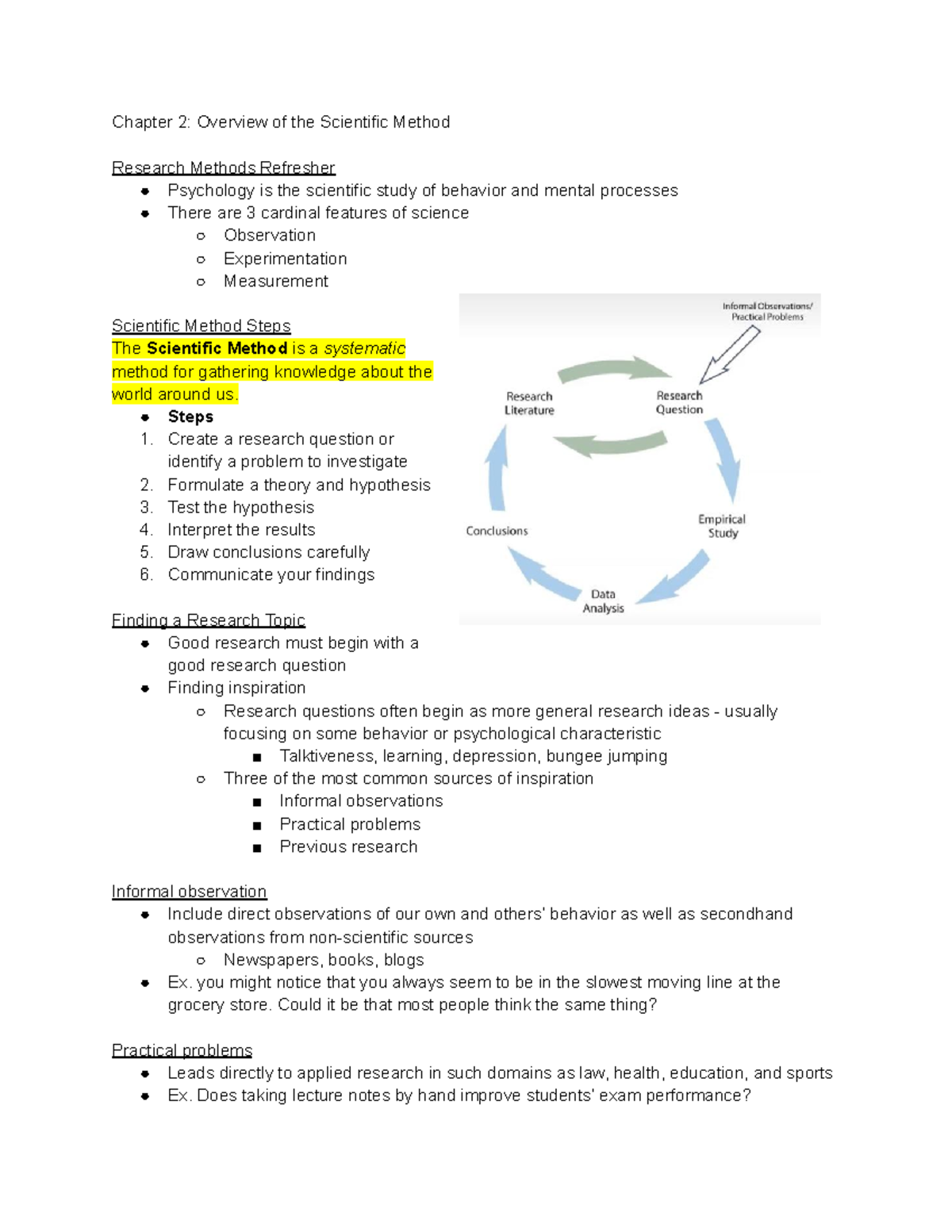 Chapter 2: Overview of the Scientific Method - Steps 1. Create a ...
