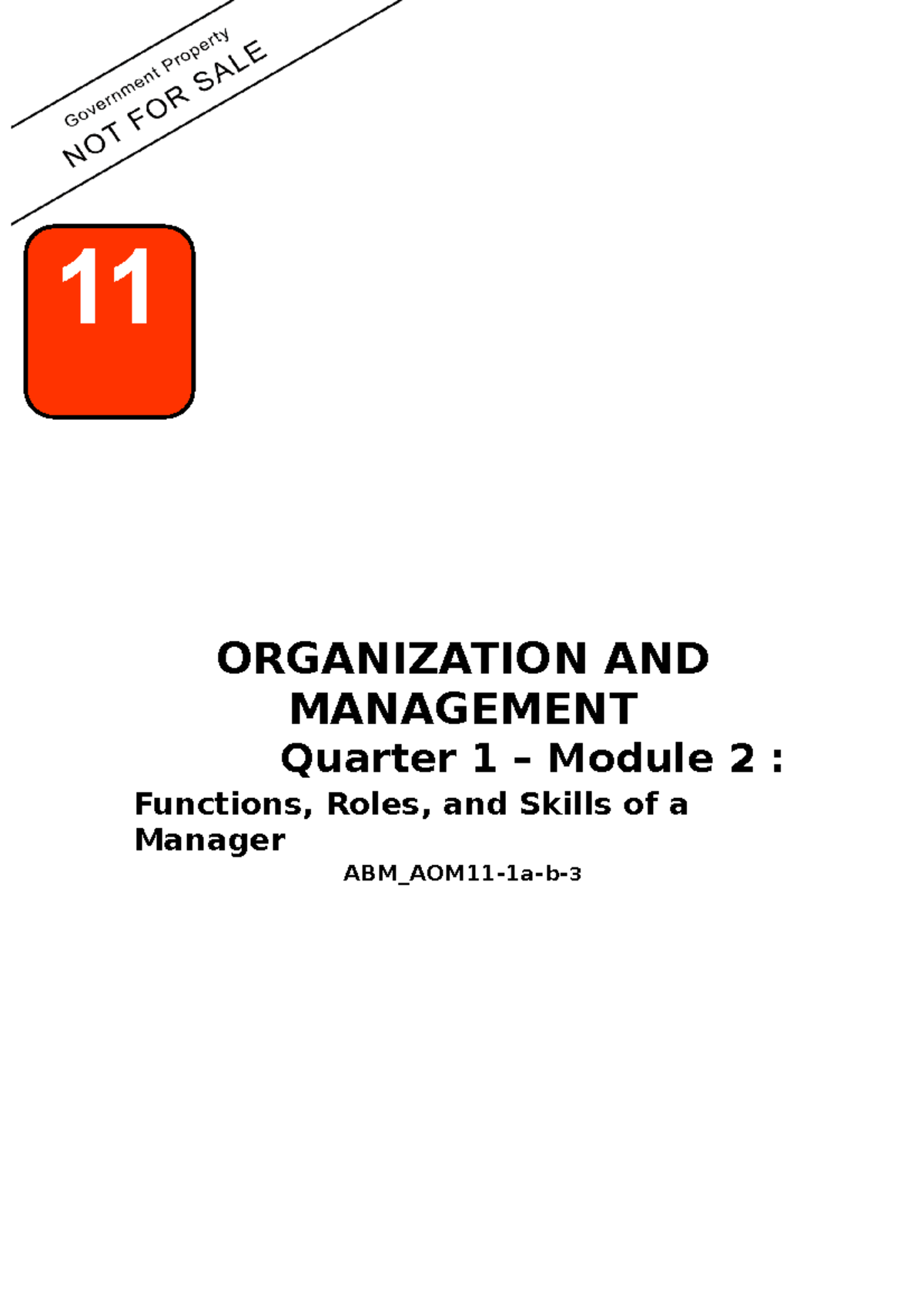 Organization AND Management M2 - 11 ORGANIZATION AND MANAGEMENT Quarter ...
