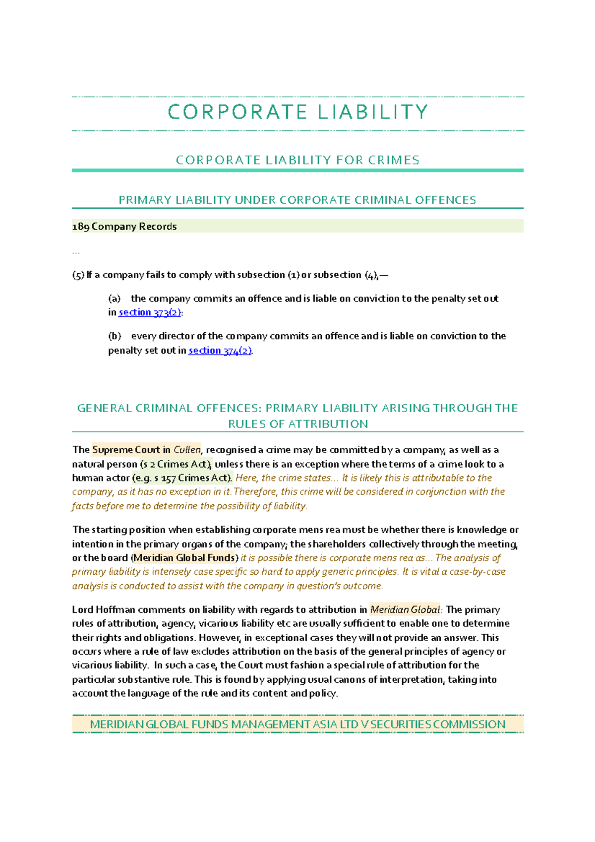 Corporate Liability - C O R P O R AT E L I A B I L I T Y CORPORATE ...