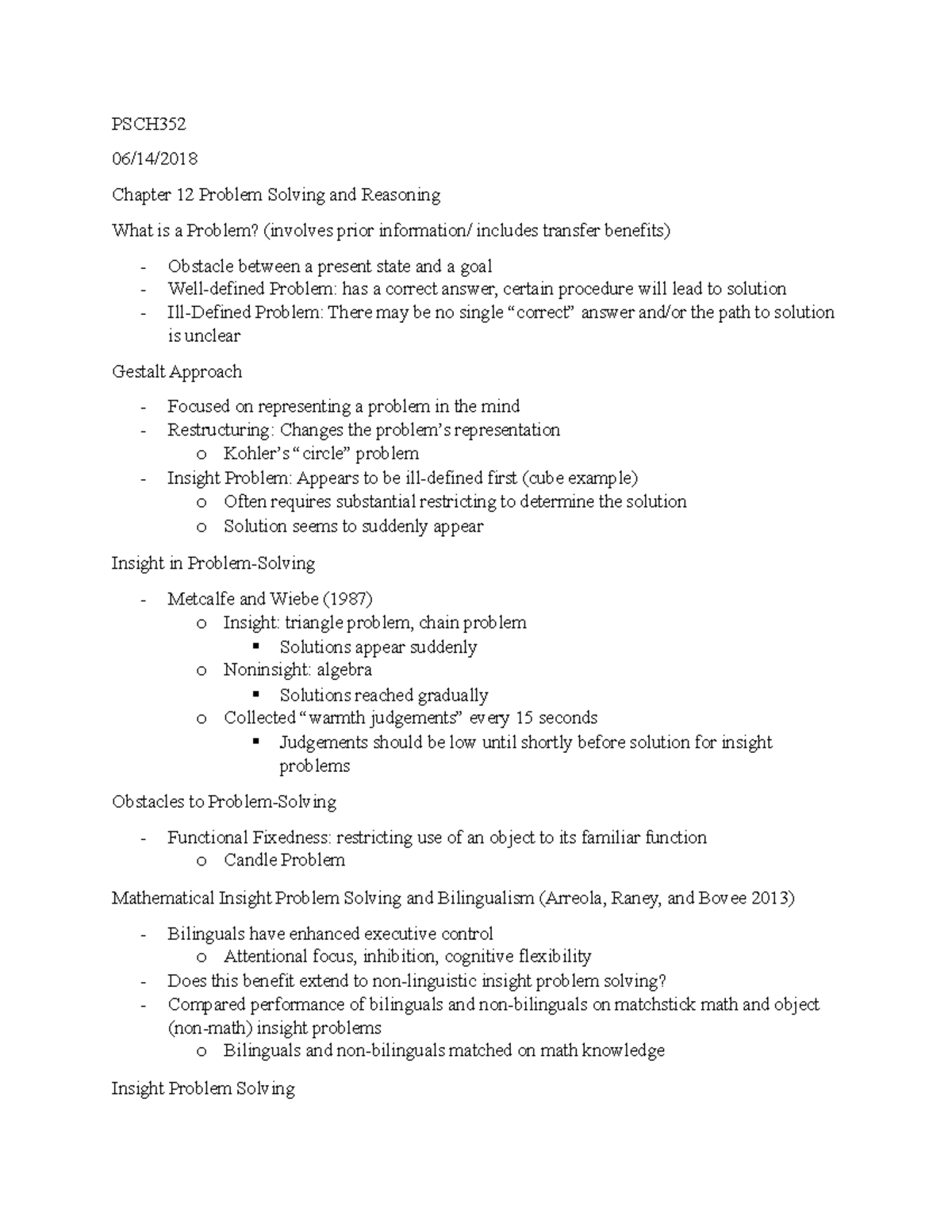 Notes 06-14-2018 Chapter 12 Problem Solving and Reasoning - PSCH 06/14 ...