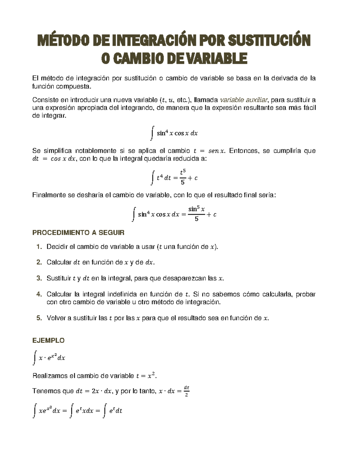 Metodos DE Integracion - MÉTODO DE INTEGRACIÓN POR SUSTITUCIÓN O CAMBIO ...