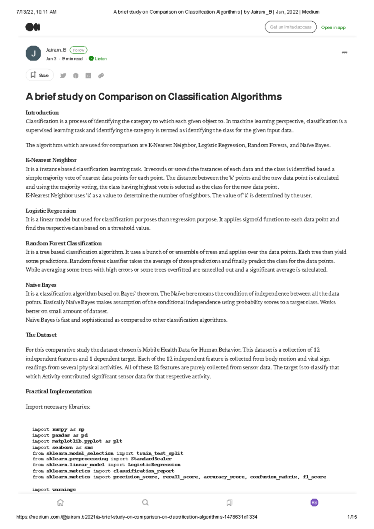 Algorithms comparison - Jairam_B Follow Jun 3 · 9 min read · Listen ...