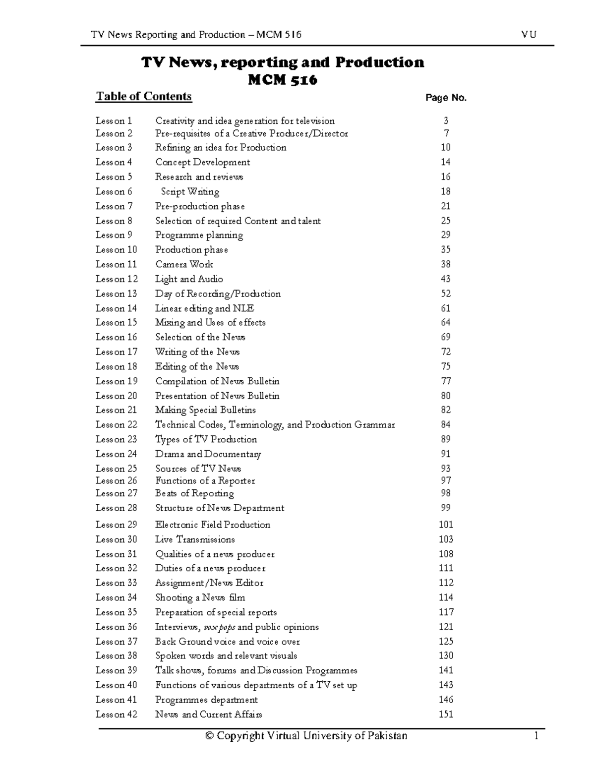Formatted Handouts mcm516 - TV News, reporting and Production MCM ...