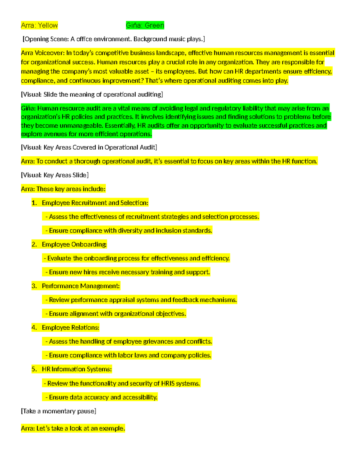 OA Performance Task - Operation Auditing - Arra: Yellow Giña: Green ...