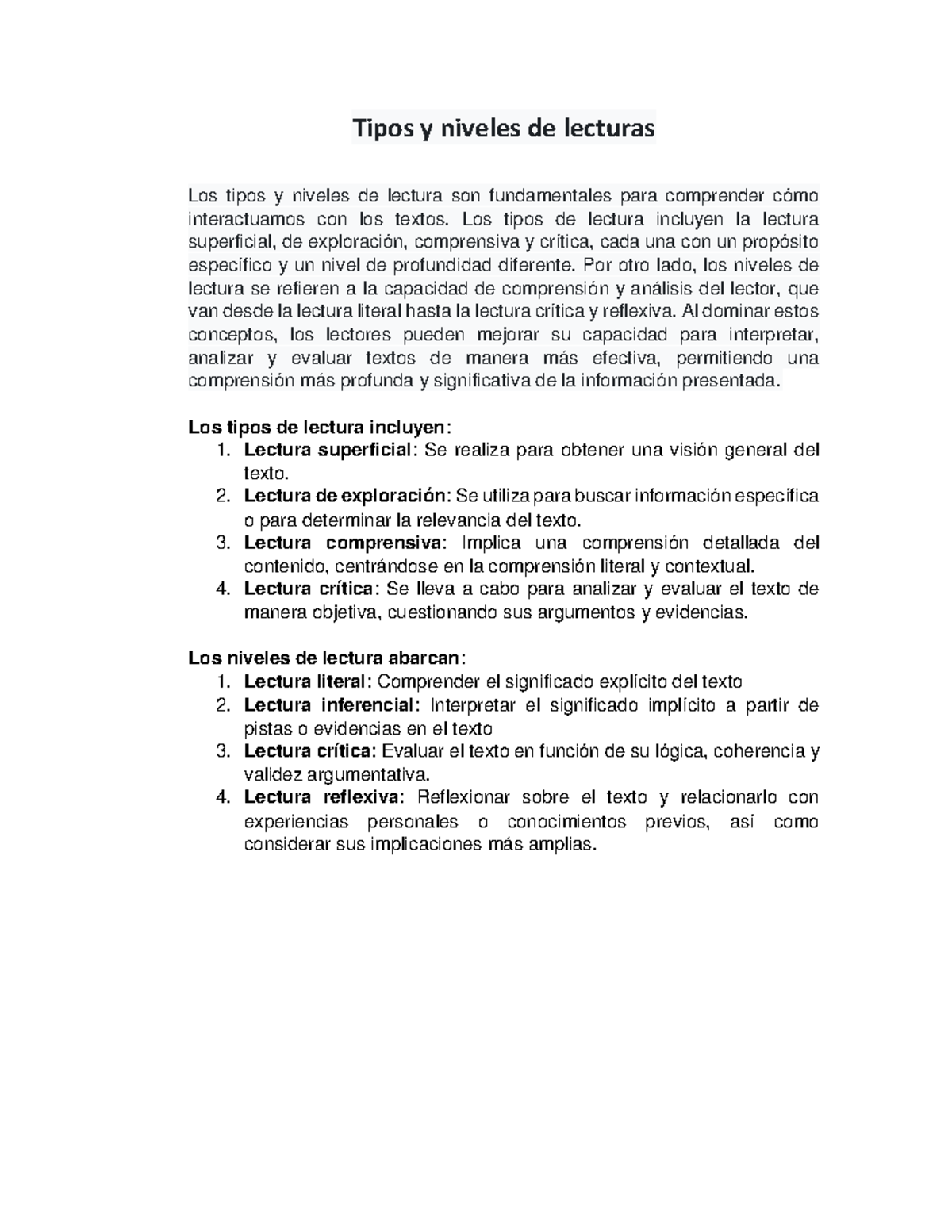 Lluvia de ideas 2 Comunicacion y lenguaje - Tipos y niveles de lecturas Los tipos y niveles de ...