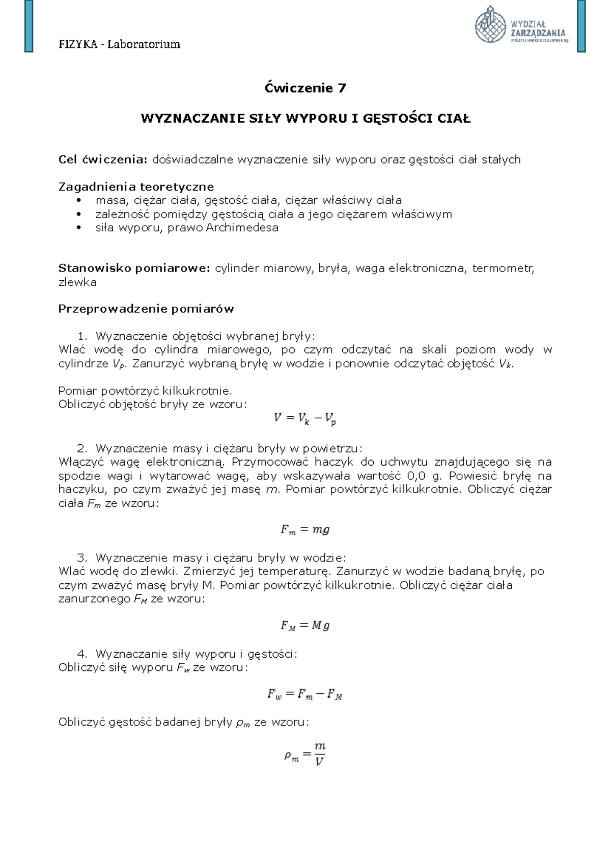 Cwiczenie 7 laboratorium - FIZYKA - Laboratorium Ćwiczenie 7 ...