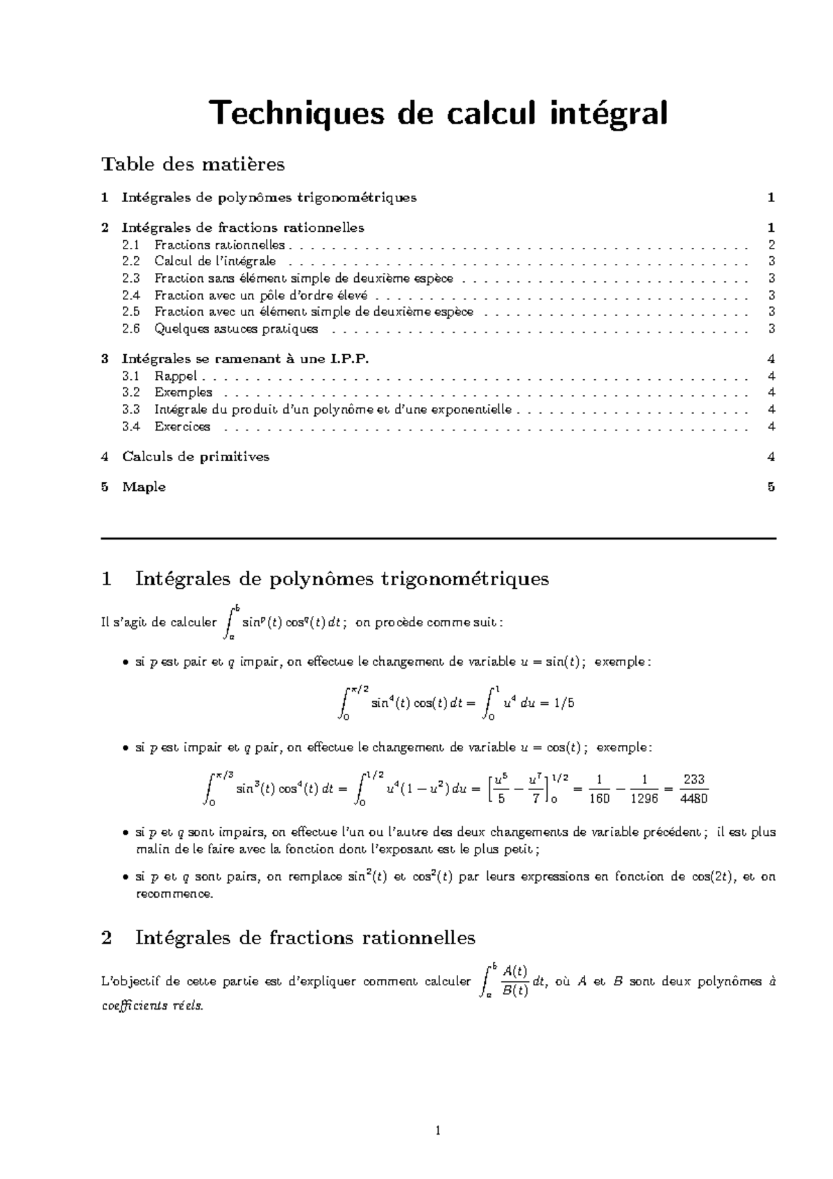 Calcul Integral - mathematics - Techniques de calcul int ́egral Table ...