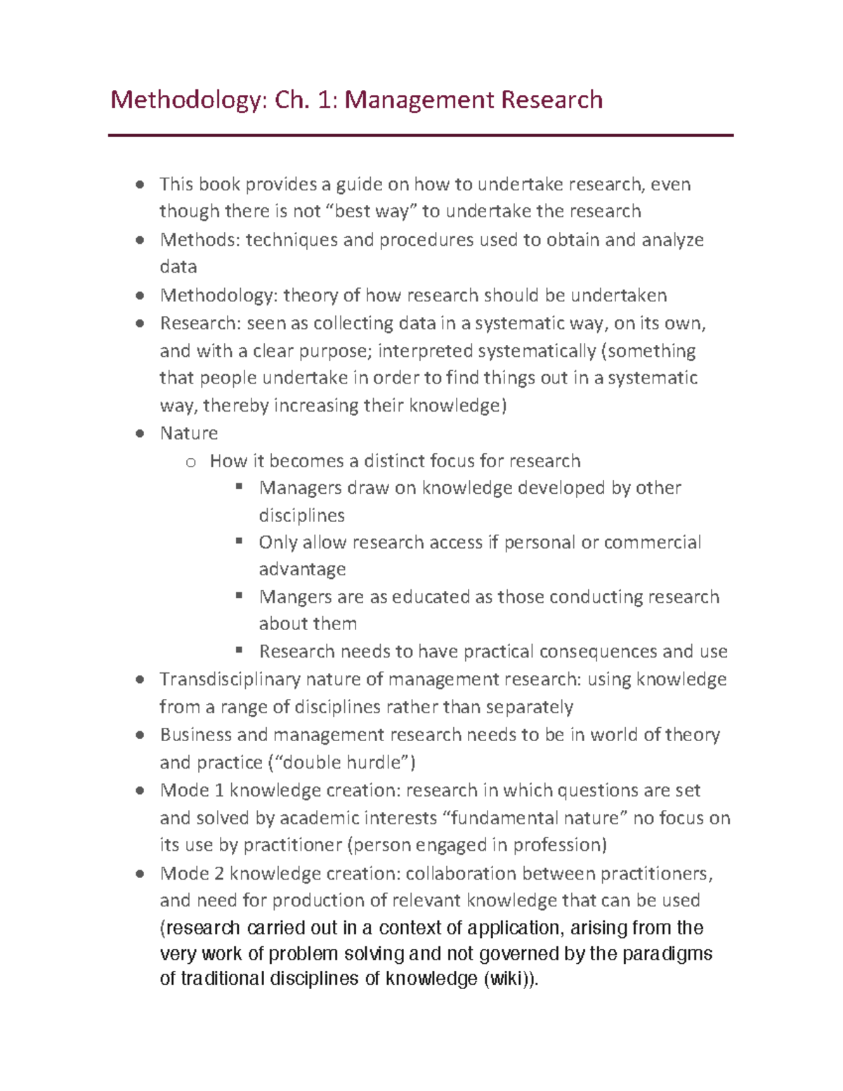 Methodology Book Notes - Methodology: Ch. 1: Management Research This ...