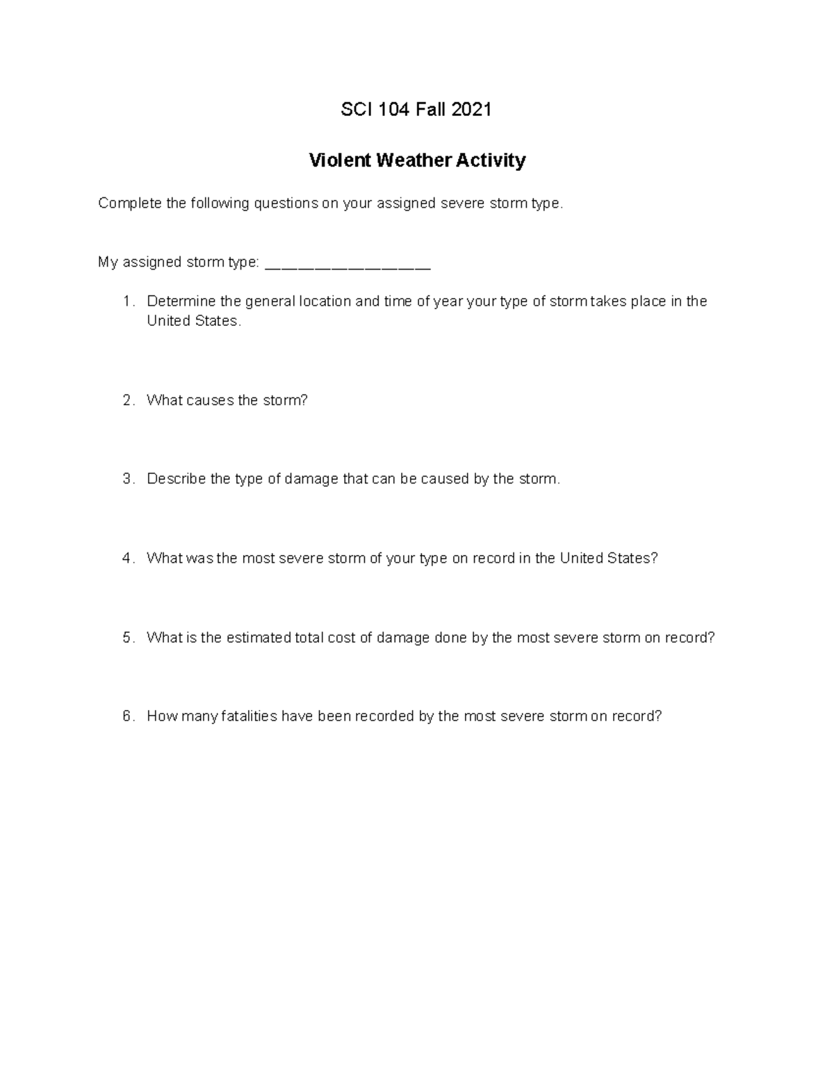 Violent Weather Activity Fall 2021 - SCI 104 Fall 2021 Violent Weather ...