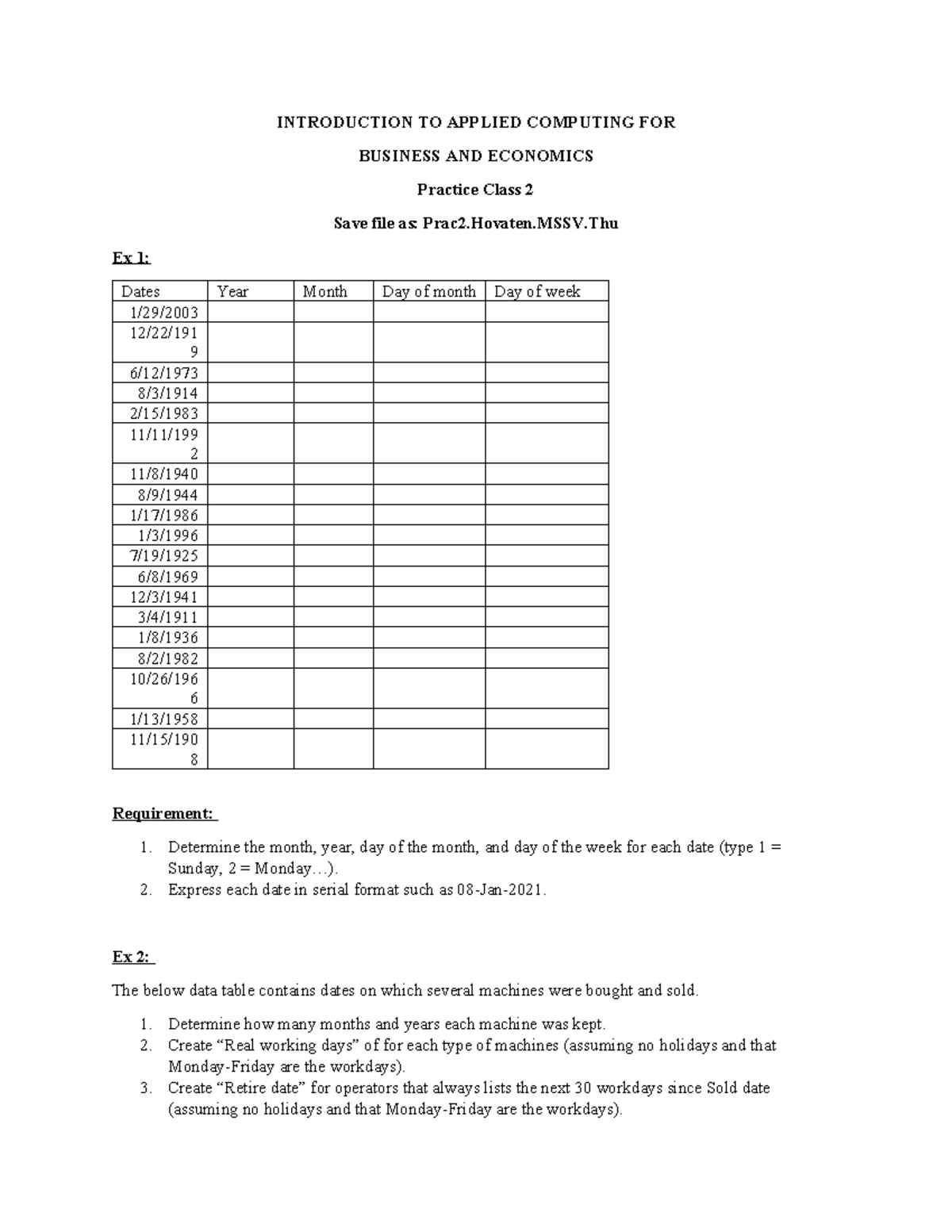 EM2301. Practical Class 2 - INTRODUCTION TO APPLIED COMPUTING FOR ...